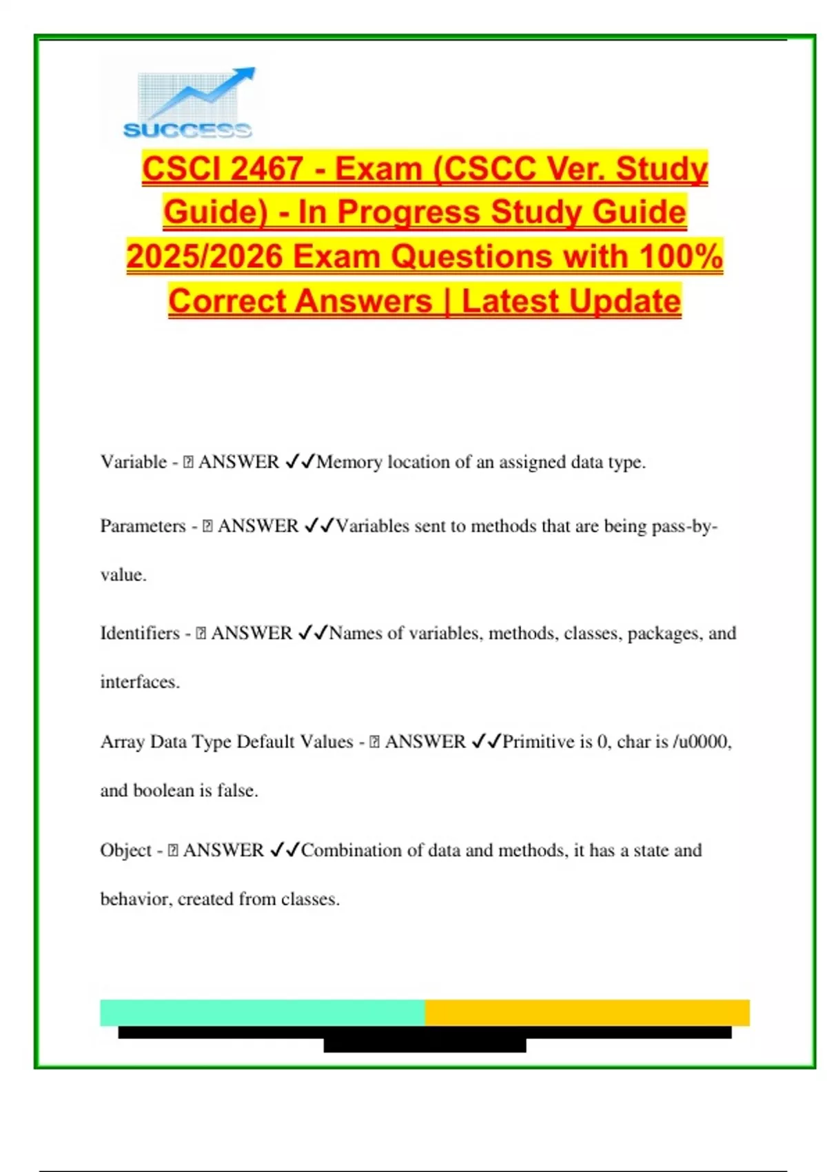CSCI 2467 Exam Guide (2025/2026) – 60+ Q&A on Java OOP, Arrays, Methods, Inheritance, GUI & Data ...
