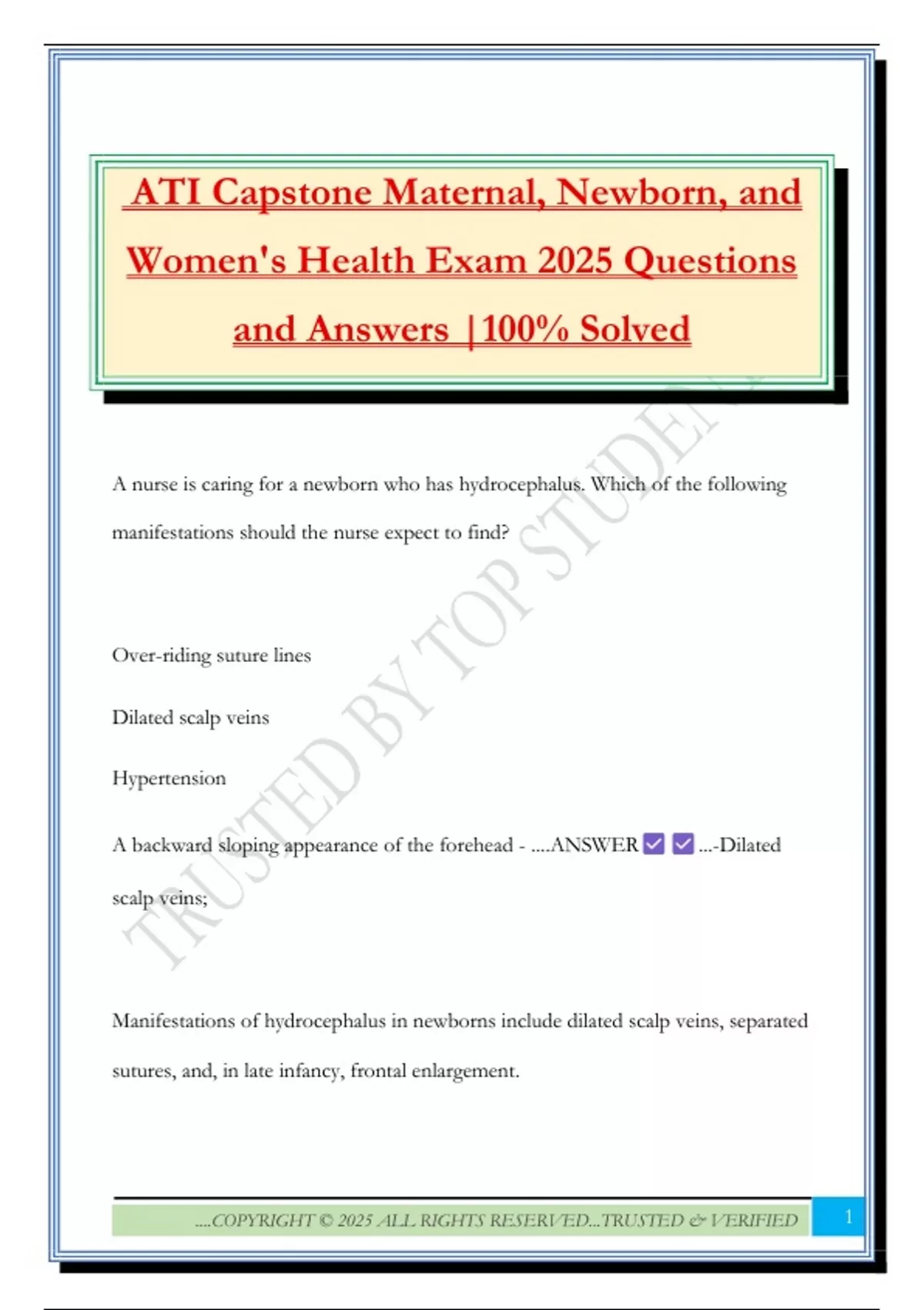 ATI Capstone Maternal, Newborn, and Women's Health Exam 2025 Questions ...