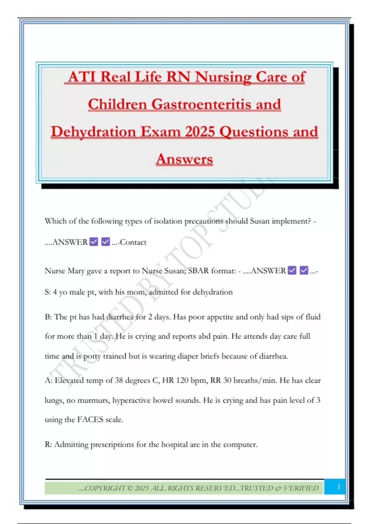 ATI Real Life RN Nursing Care of Children Gastroenteritis and ...