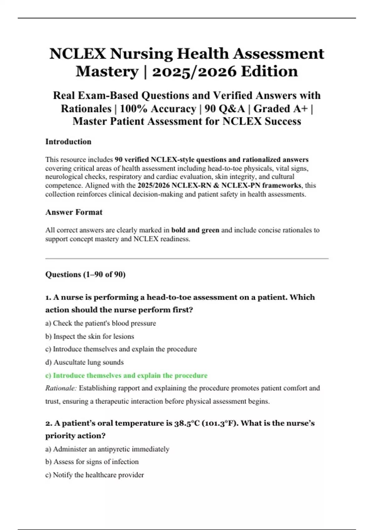 NCLEX Nursing Health Assessment Mastery | 2025/2026 Edition | Real Exam-Based Questions and ...