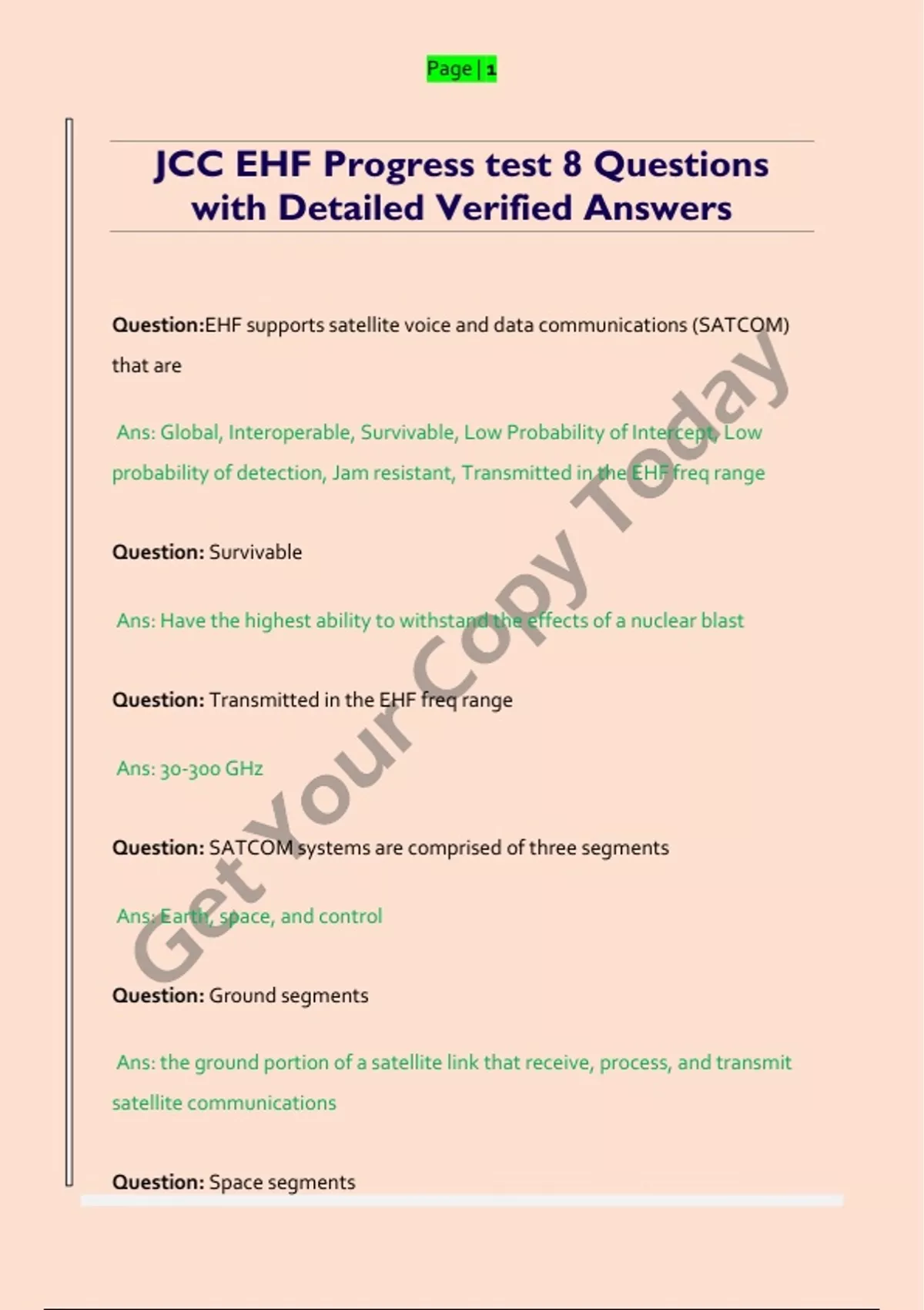 JCC EHF Progress test 8 Questions with Detailed Verified AnswersJCC EHF ...