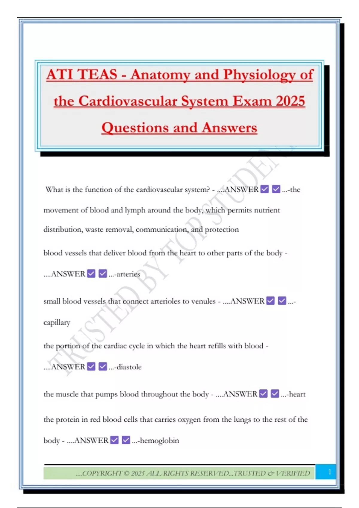 ATI TEAS - Anatomy and Physiology of the Cardiovascular System Exam ...