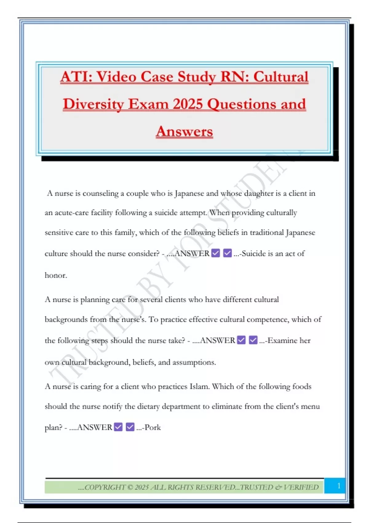 ATI: Video Case Study RN: Cultural Diversity Exam 2025 Questions and ...