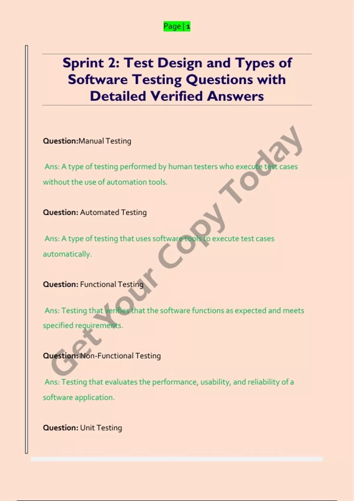 Sprint 2: Test Design and Types of Software Testing Questions with ...