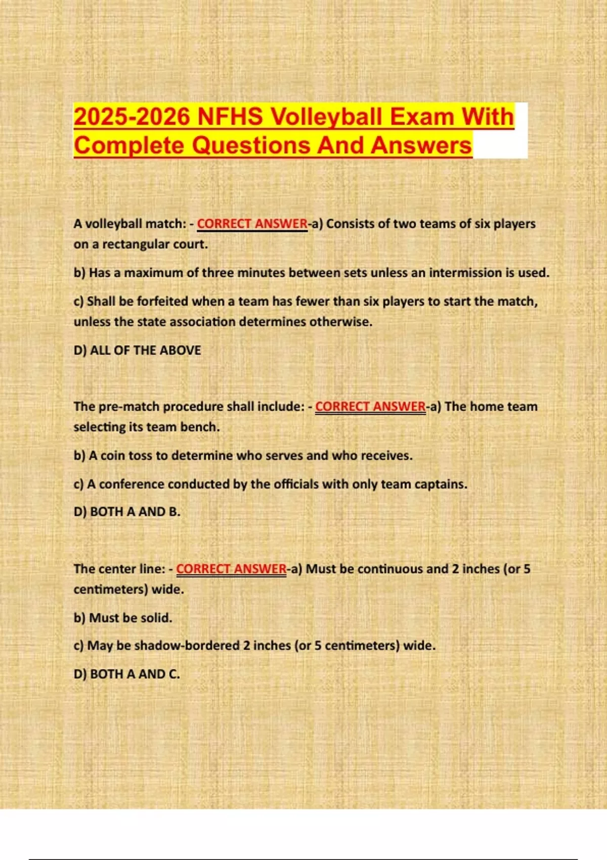 NFHS Volleyball Exam With Complete Questions And Answers - Nfhs - Stuvia US