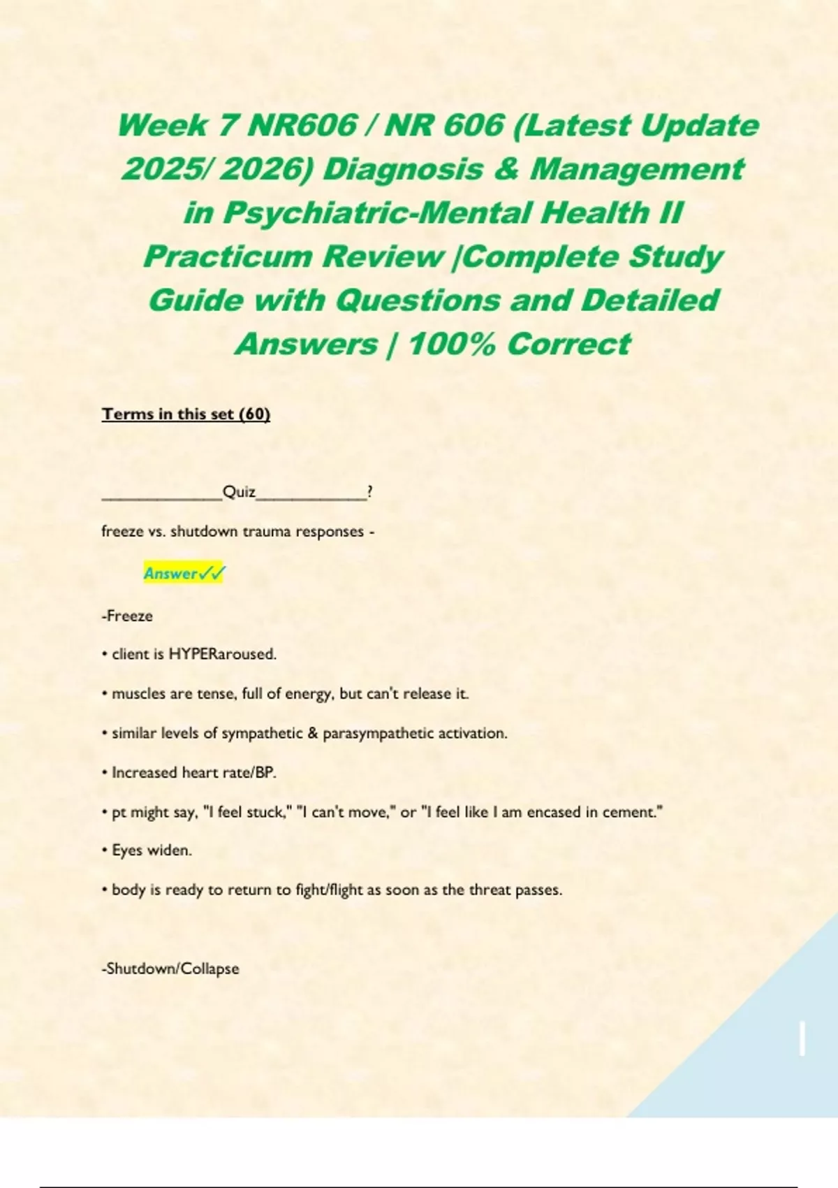 Week 1, 2, 3, 4, 5, 6, 7 & 8 Exam Compilation BUNDLE: NR606 / NR 606 ...