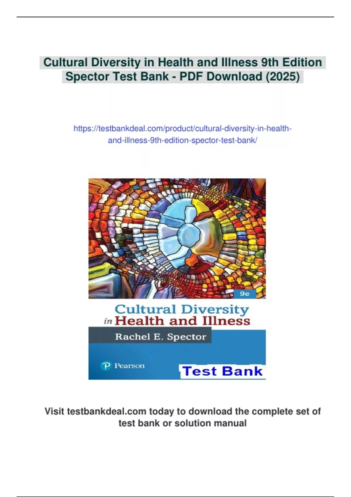 Summary Cultural Diversity in Health and Illness 9th Edition Spector ...