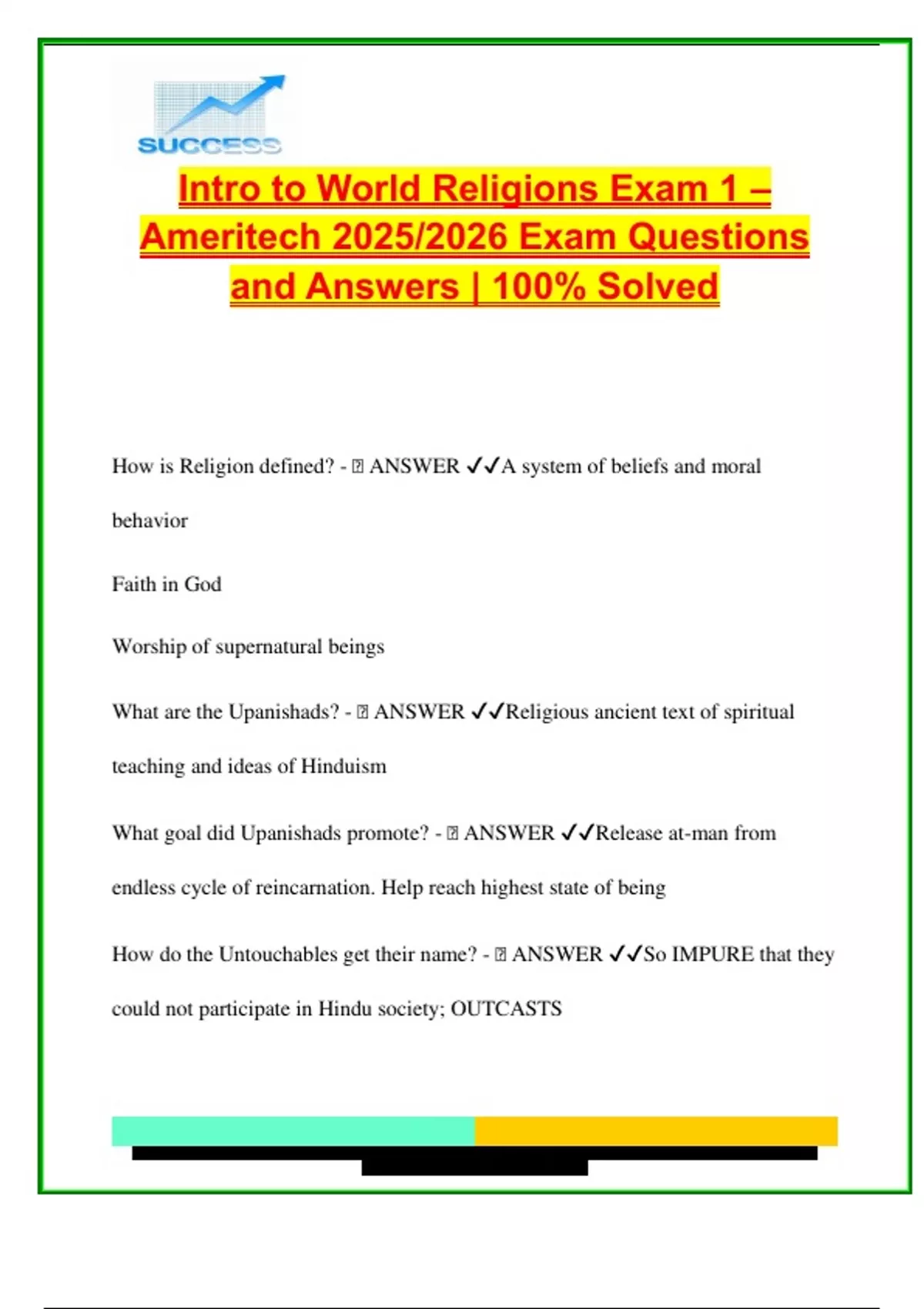 Intro to World Religions Exam 1 – Ameritech | 2025/2026 | 150+ Solved ...