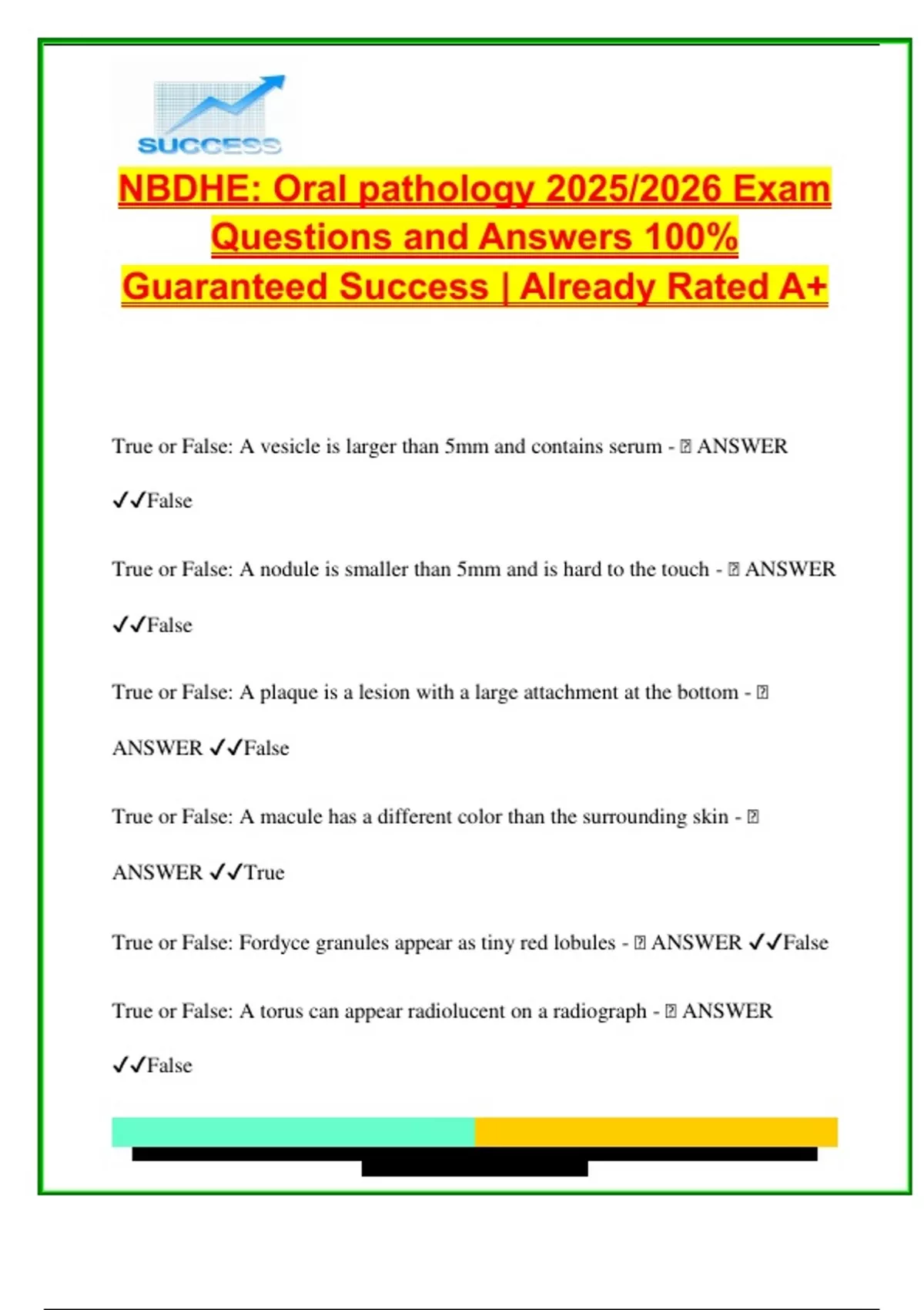 NBDHE Oral Pathology 2025/2026 – 130+ High-Yield True/False & MCQ with ...