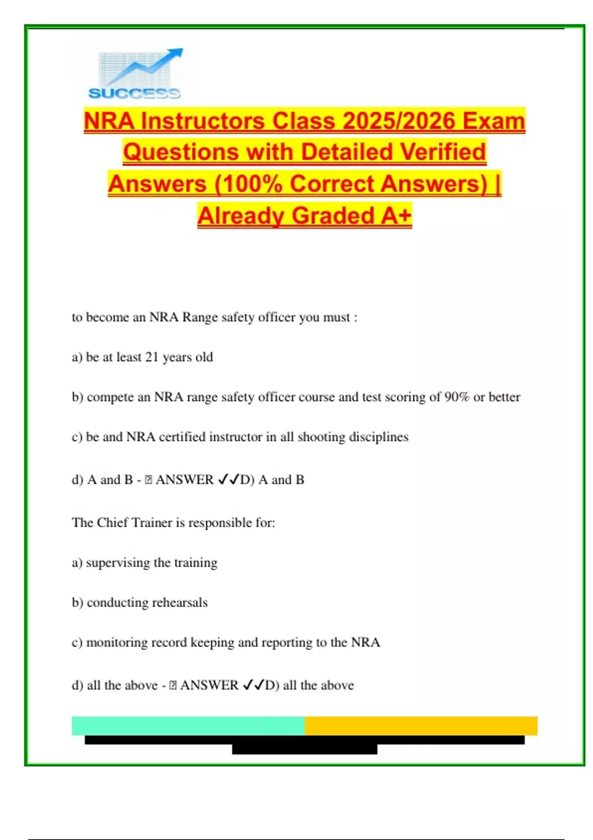 NRA Instructor Certification 2025/2026 – 100+ Graded Exam Questions & T/F with Answers on Course ...