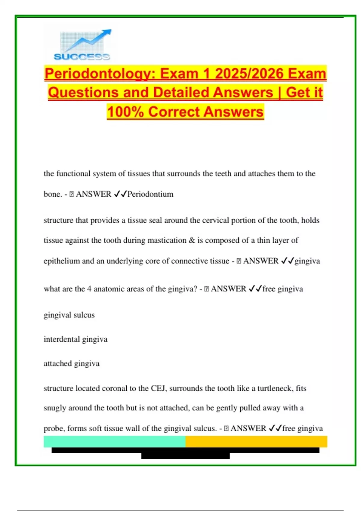 Periodontology – Exam 1 Review 2025/2026 | 100+ Verified Questions ...