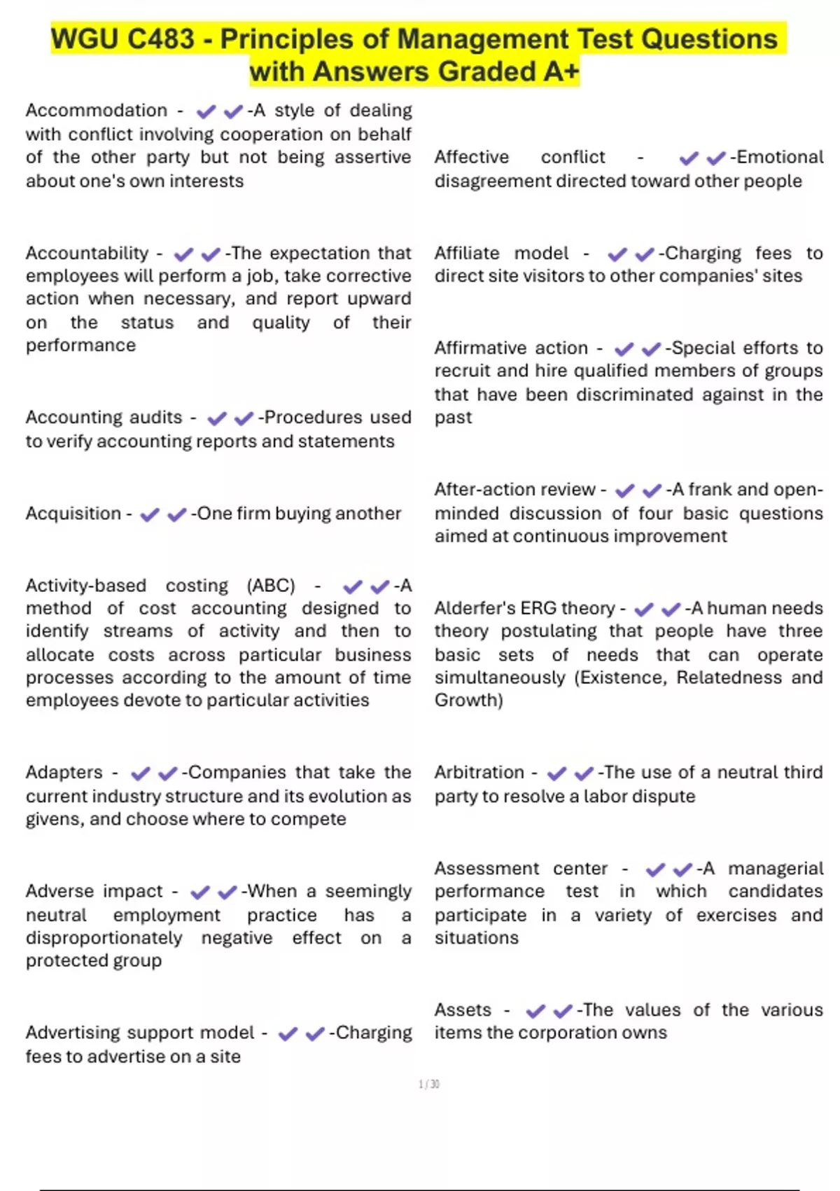 WGU C483 - Principles of Management Test Questions with Answers Graded ...