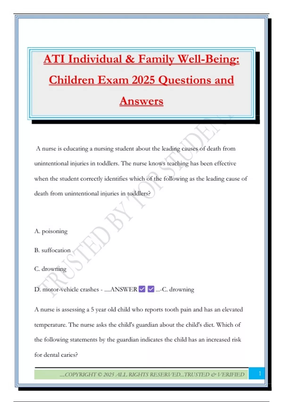 ATI Individual & Family Well-Being: Children Exam 2025 Questions and ...