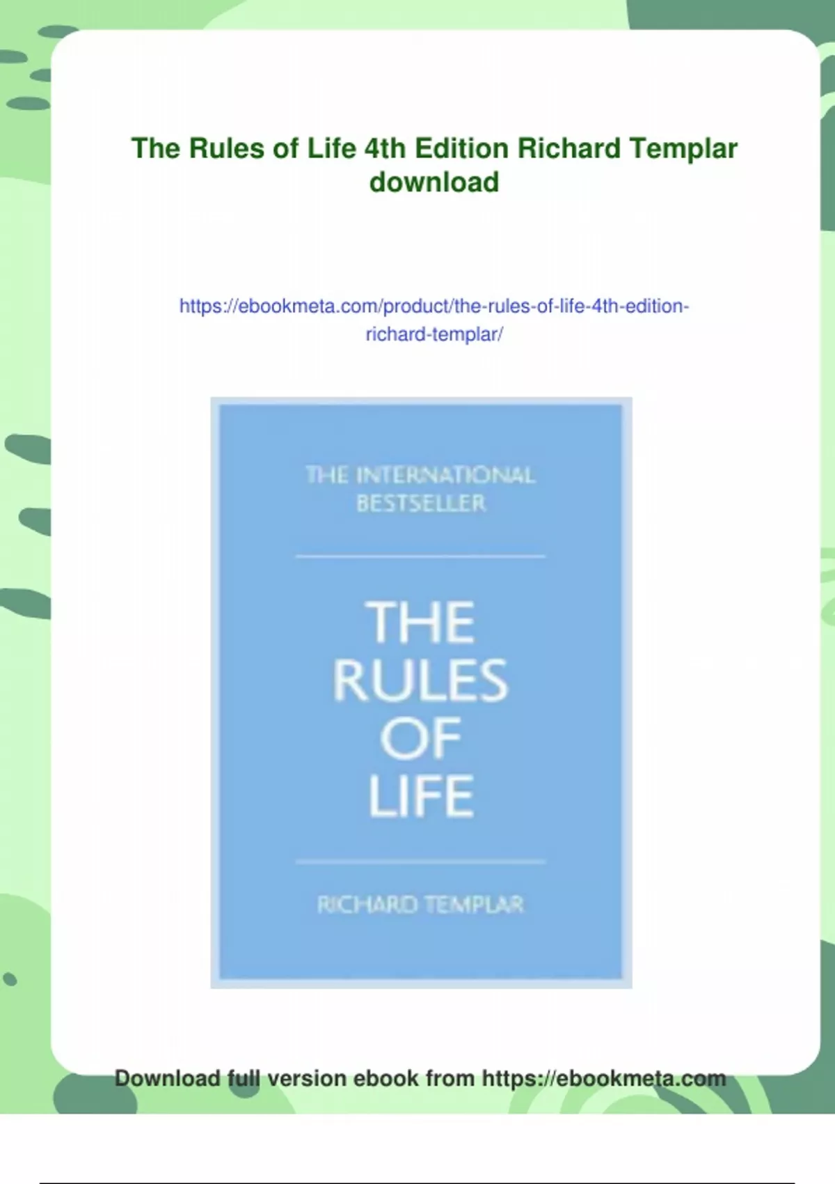 Summary The Rules of Life 4th Edition Richard Templar - Instant ...