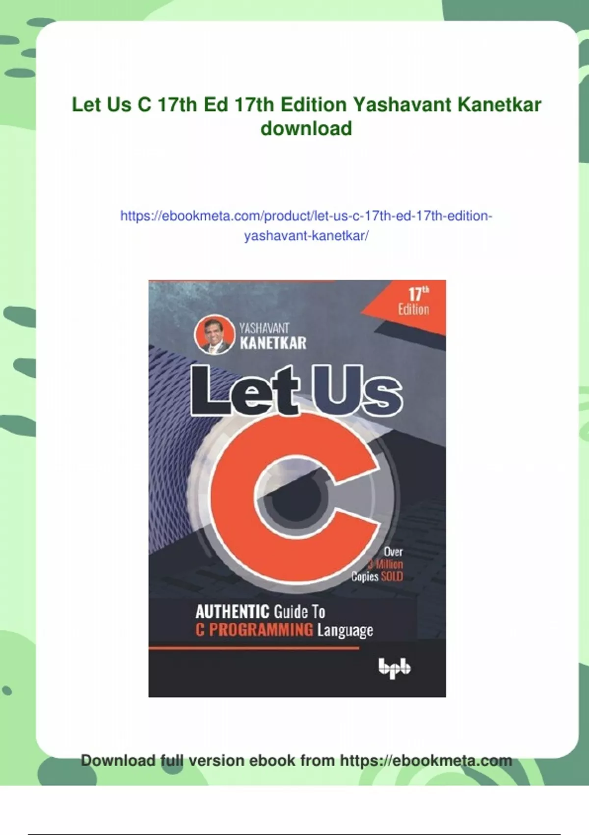 Summary Let Us C 17th Ed 17th Edition Yashavant Kanetkar - Digital Download - Ebookmeta - Stuvia US