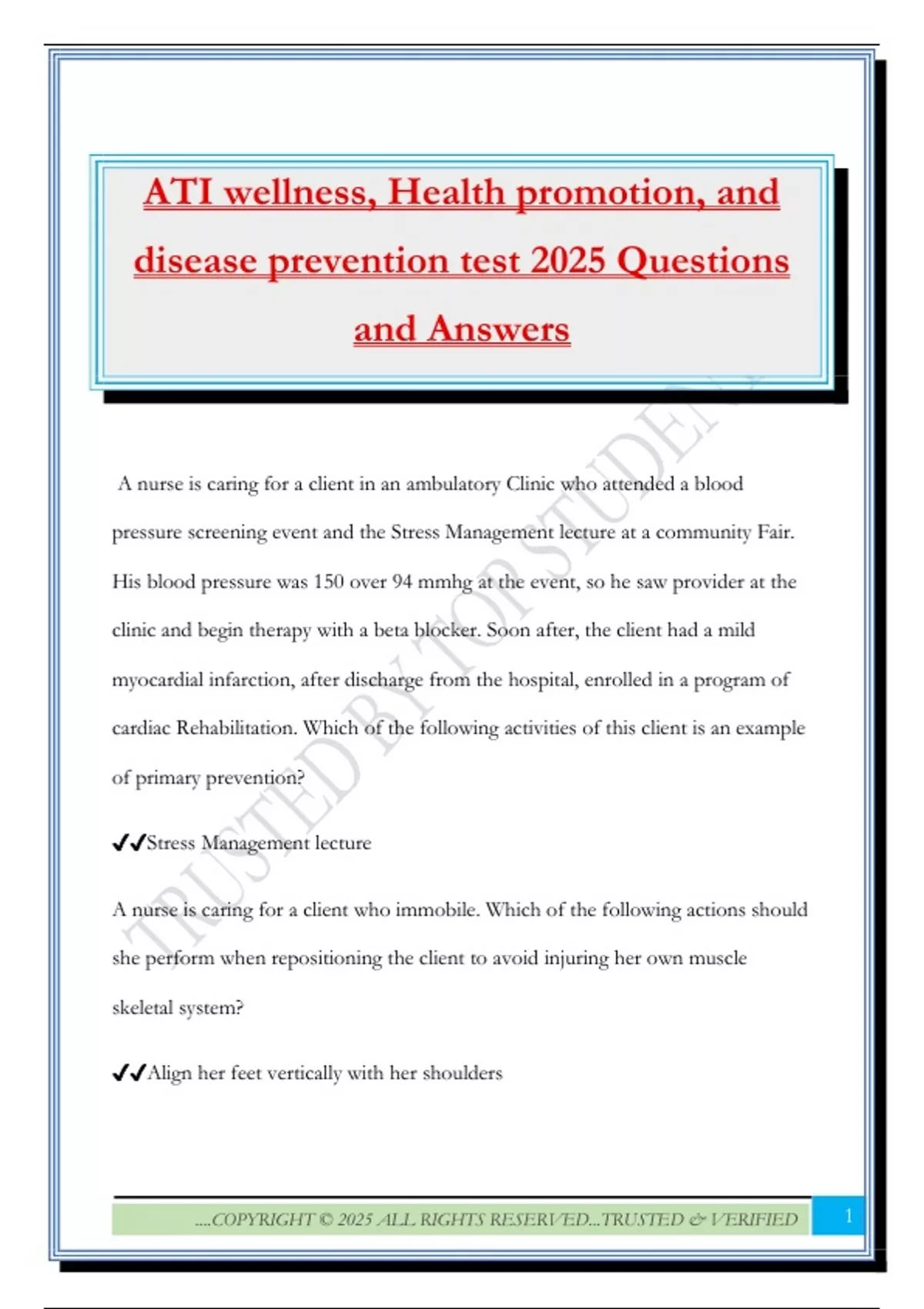 ATI wellness, Health promotion, and disease prevention test 2025 ...