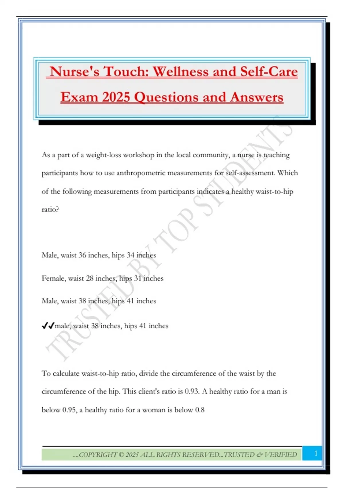 Nurse's Touch: Wellness and Self-Care Exam 2025 Questions and Answers ...