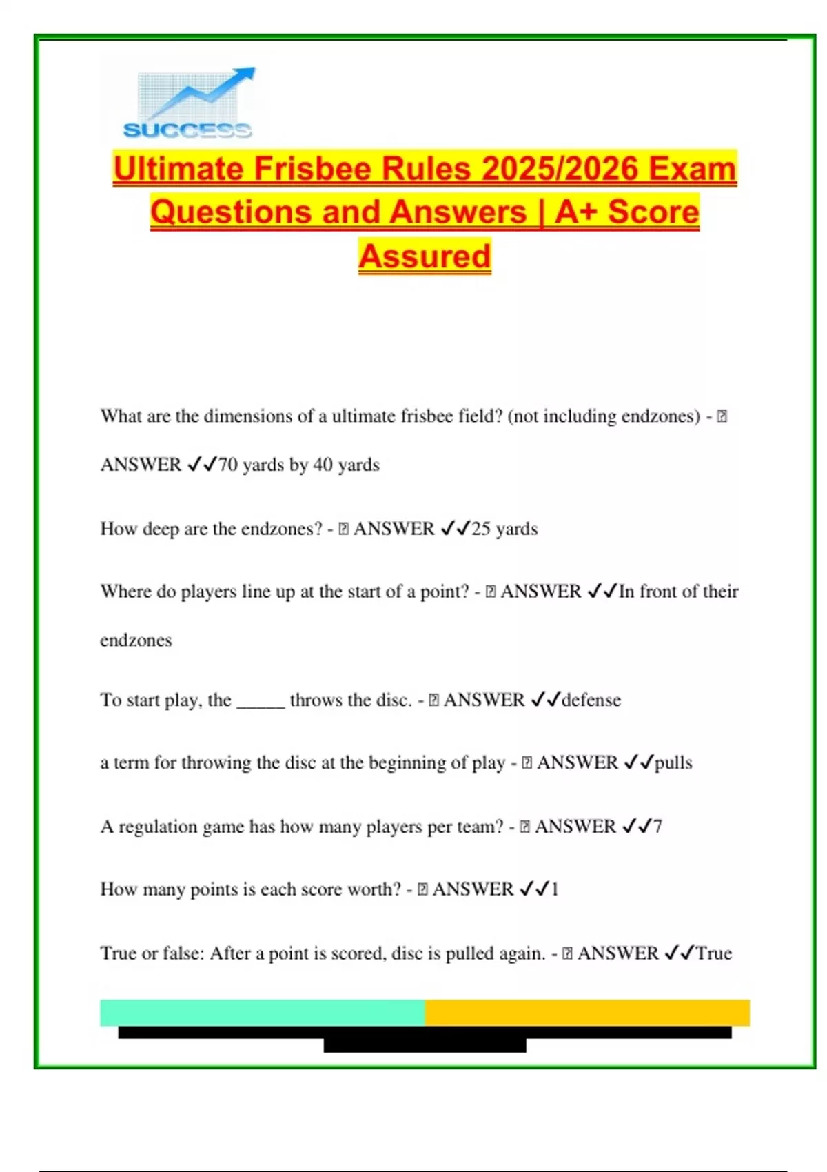 Ultimate Frisbee Rules Exam Guide 2025/2026 – 30+ Solved Questions on ...