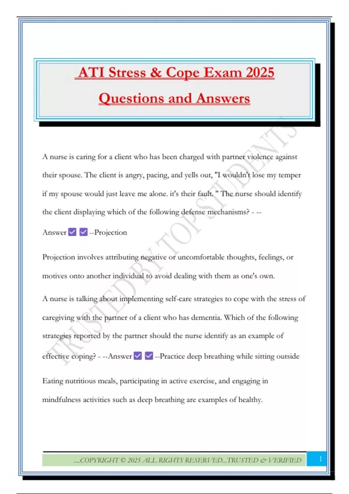 ATI Stress & Cope Exam 2025 Questions and Answers - ATI Renal and ...