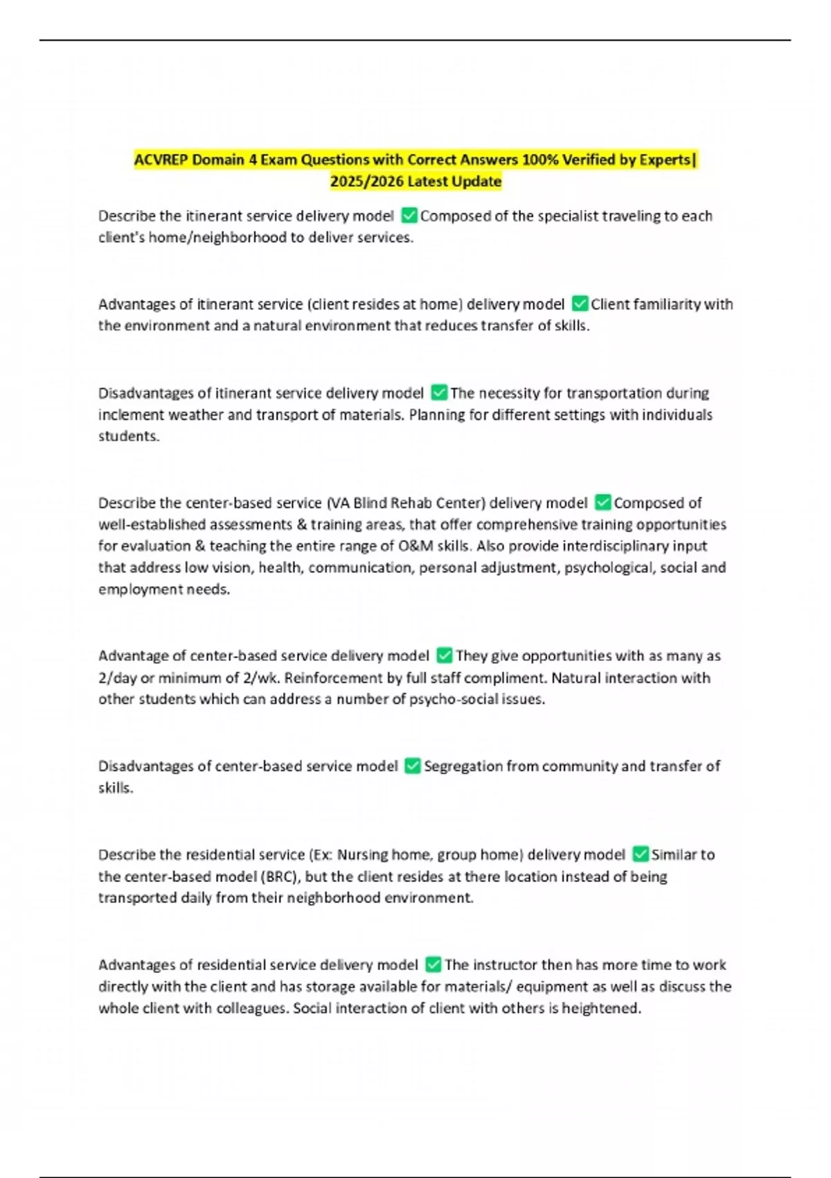ACVREP Domain 4 Exam Questions with Correct Answers 100% Verified by ...
