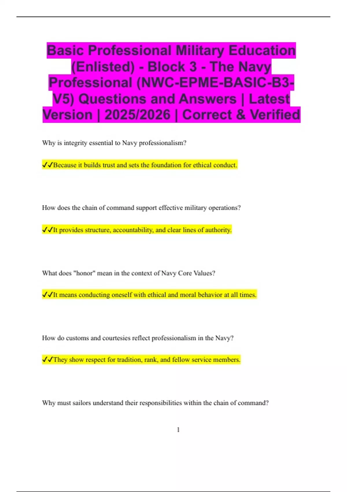 Basic Professional Military Education (Enlisted) - Block 3 - The Navy ...