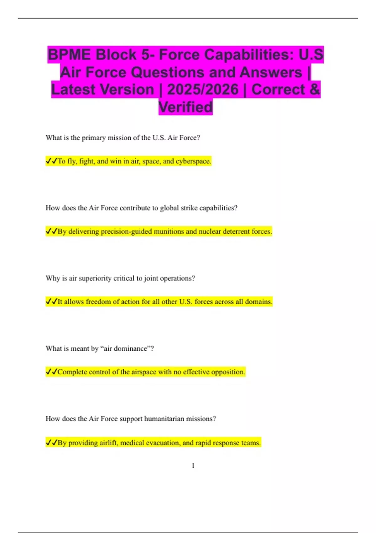 BPME Block 5- Force Capabilities: U.S Air Force Questions and Answers ...