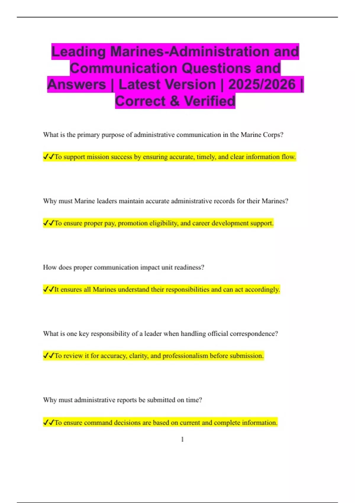 Leading Marines-Administration and Communication Questions and Answers ...