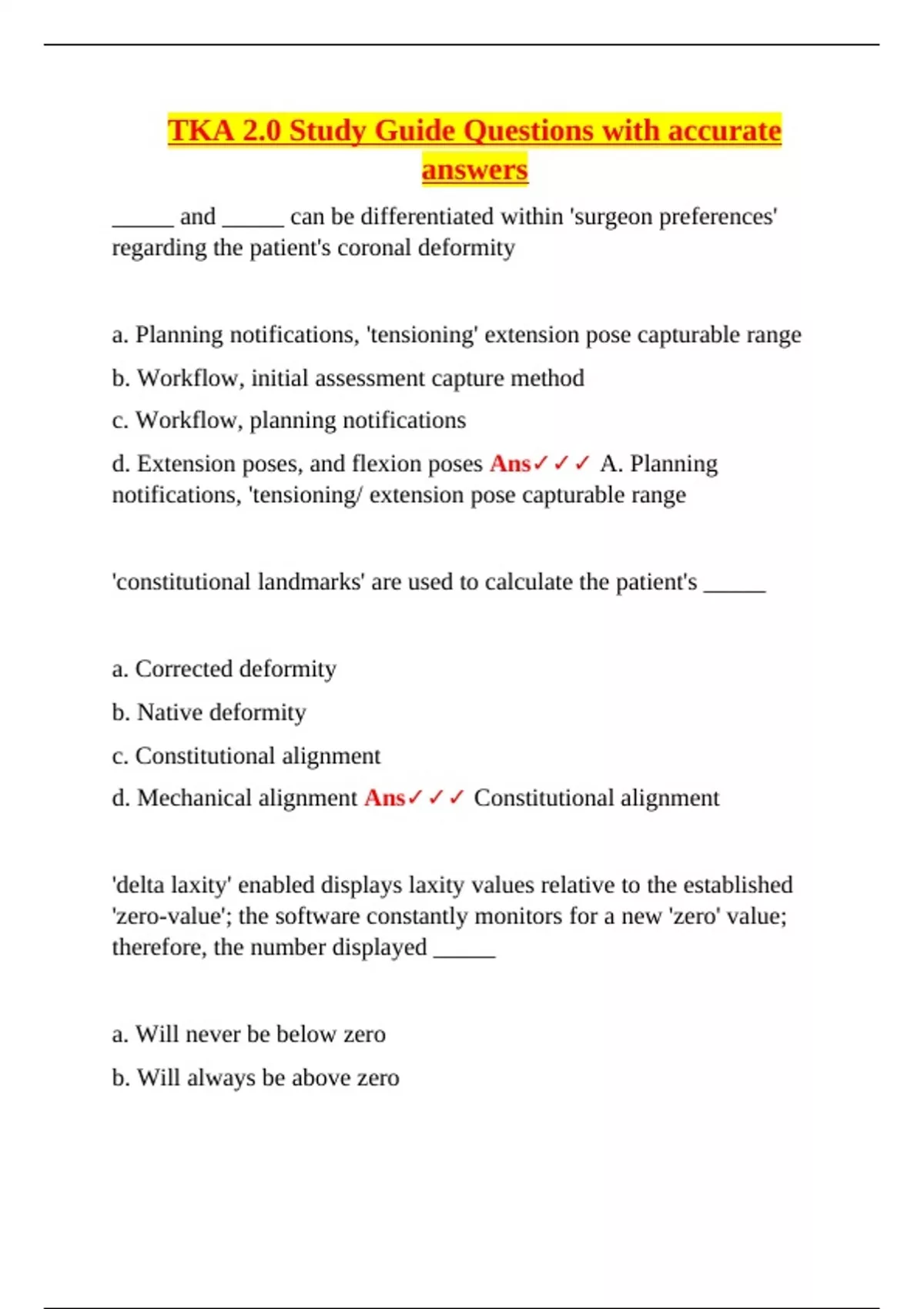 Mako TKA 2.0 – Stryker – Study Guide with Verified Answers (Full ...