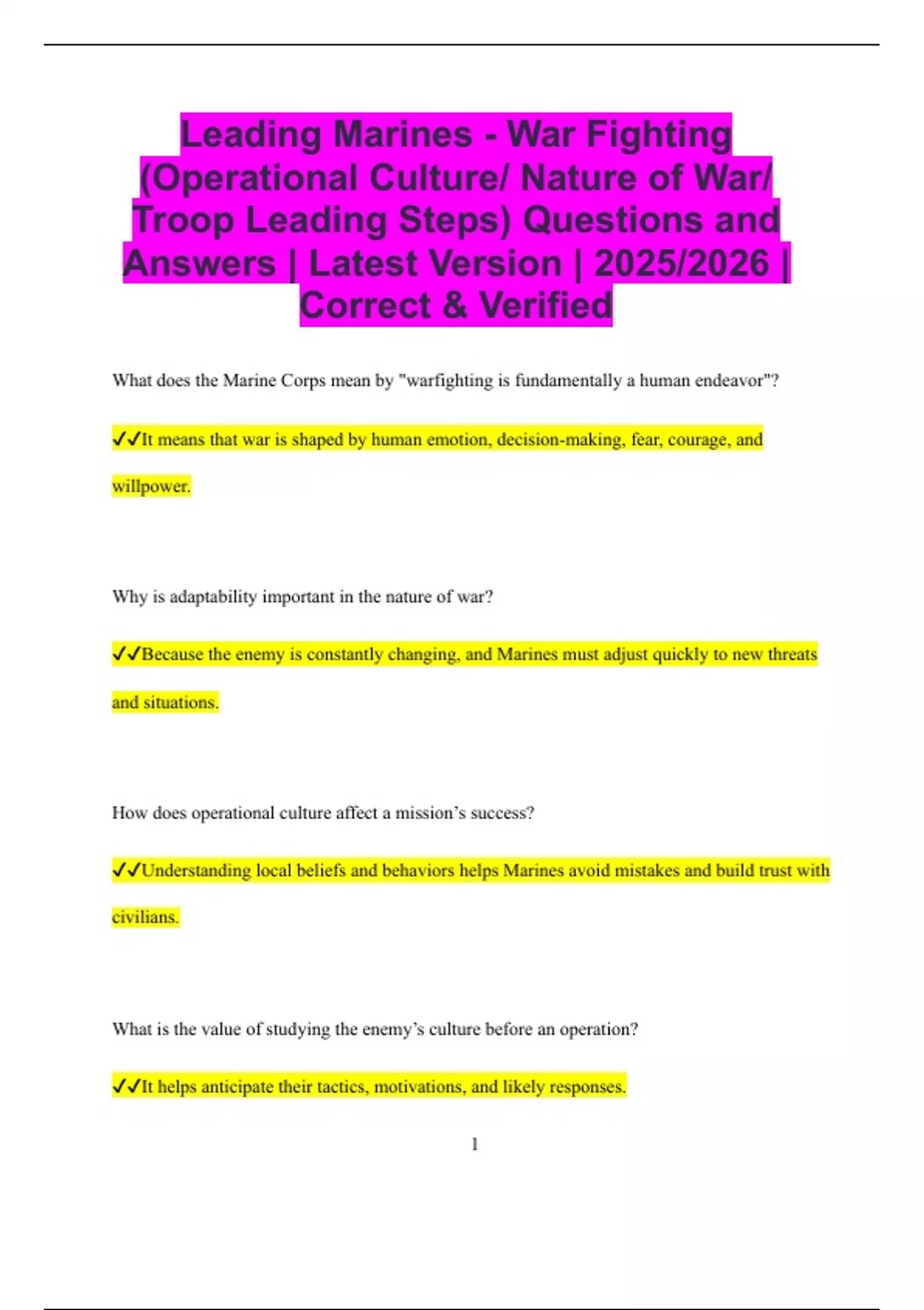 Leading Marines - War Fighting (Operational Culture/ Nature of War ...