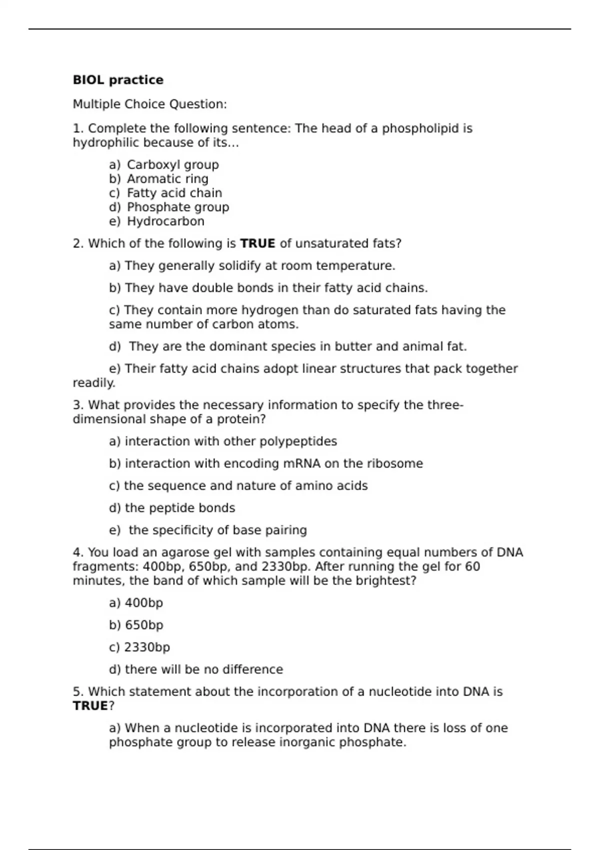 BIOL1020 Final Exam Question Cheat sheet - BIOL1020 - Stuvia US