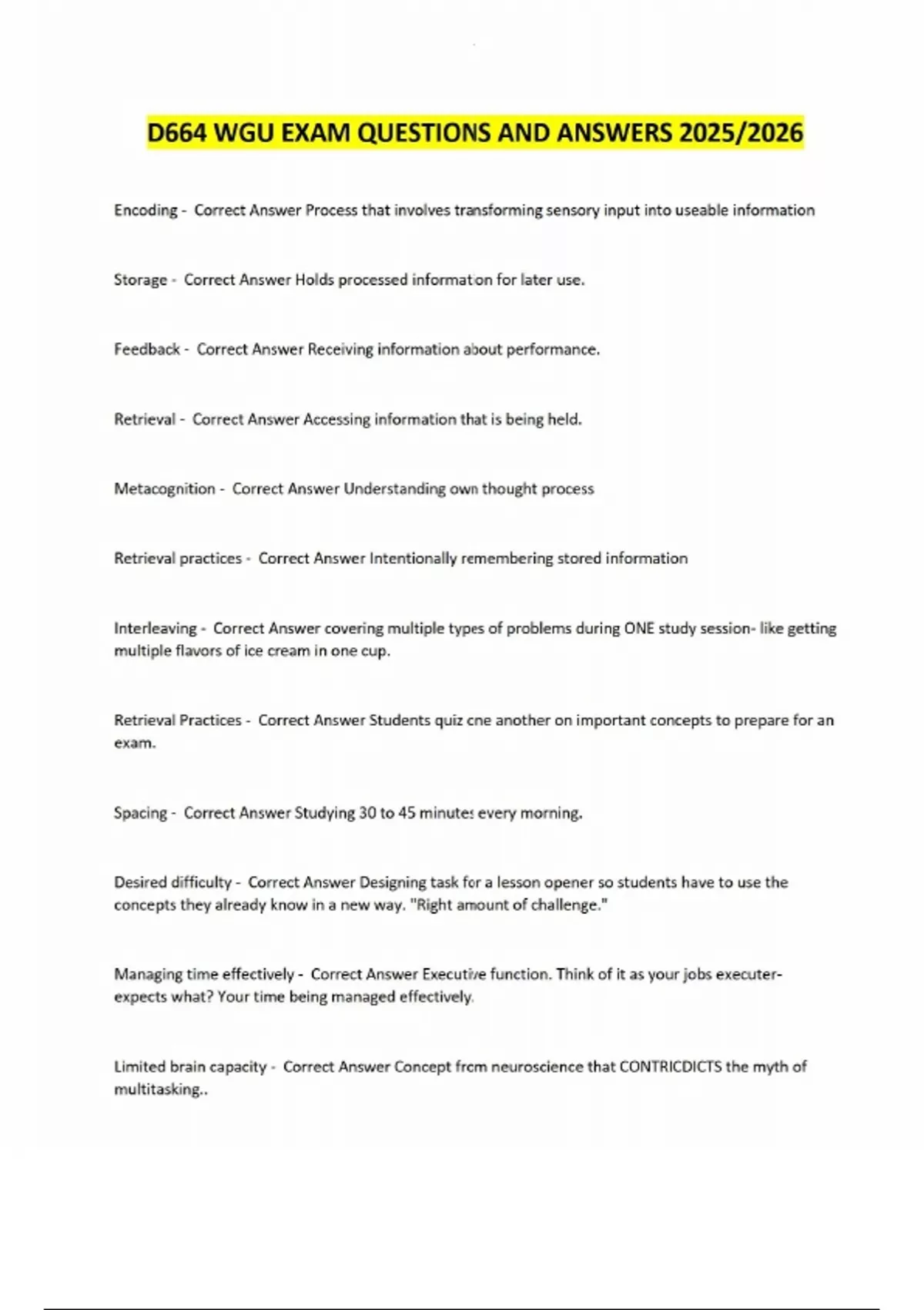 D664 WGU EXAM QUESTIONS AND ANSWERS 2025/2026 - D664 - Stuvia US