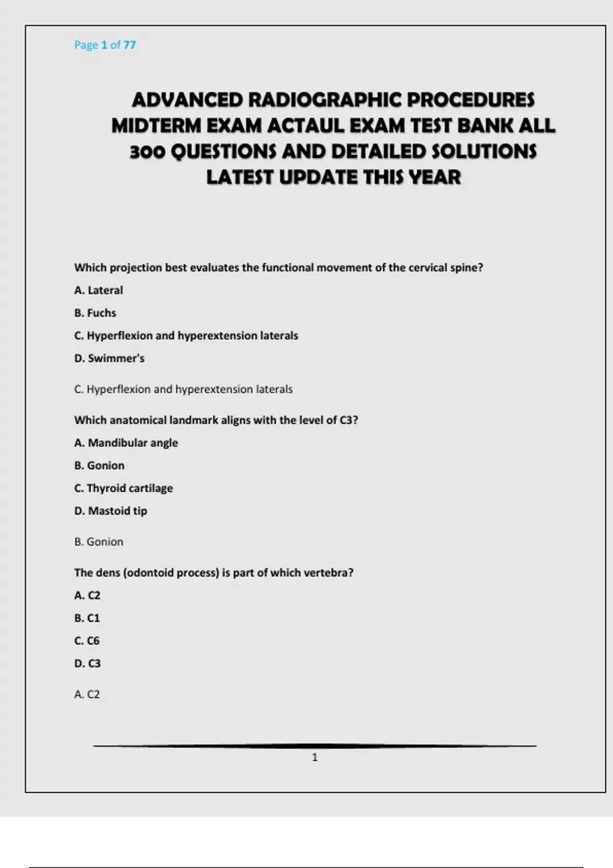ADVANCED RADIOGRAPHIC PROCEDURES MIDTERM EXAM ACTAUL EXAM TEST BANK ALL ...