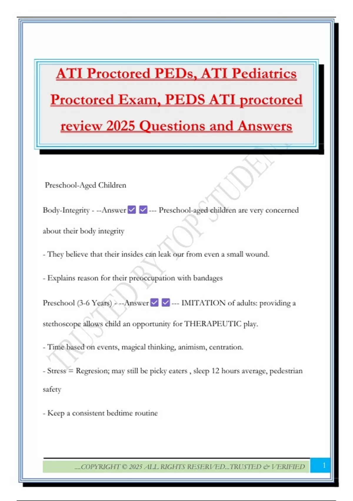 ATI Proctored PEDs, ATI Pediatrics Proctored Exam, PEDS ATI proctored ...