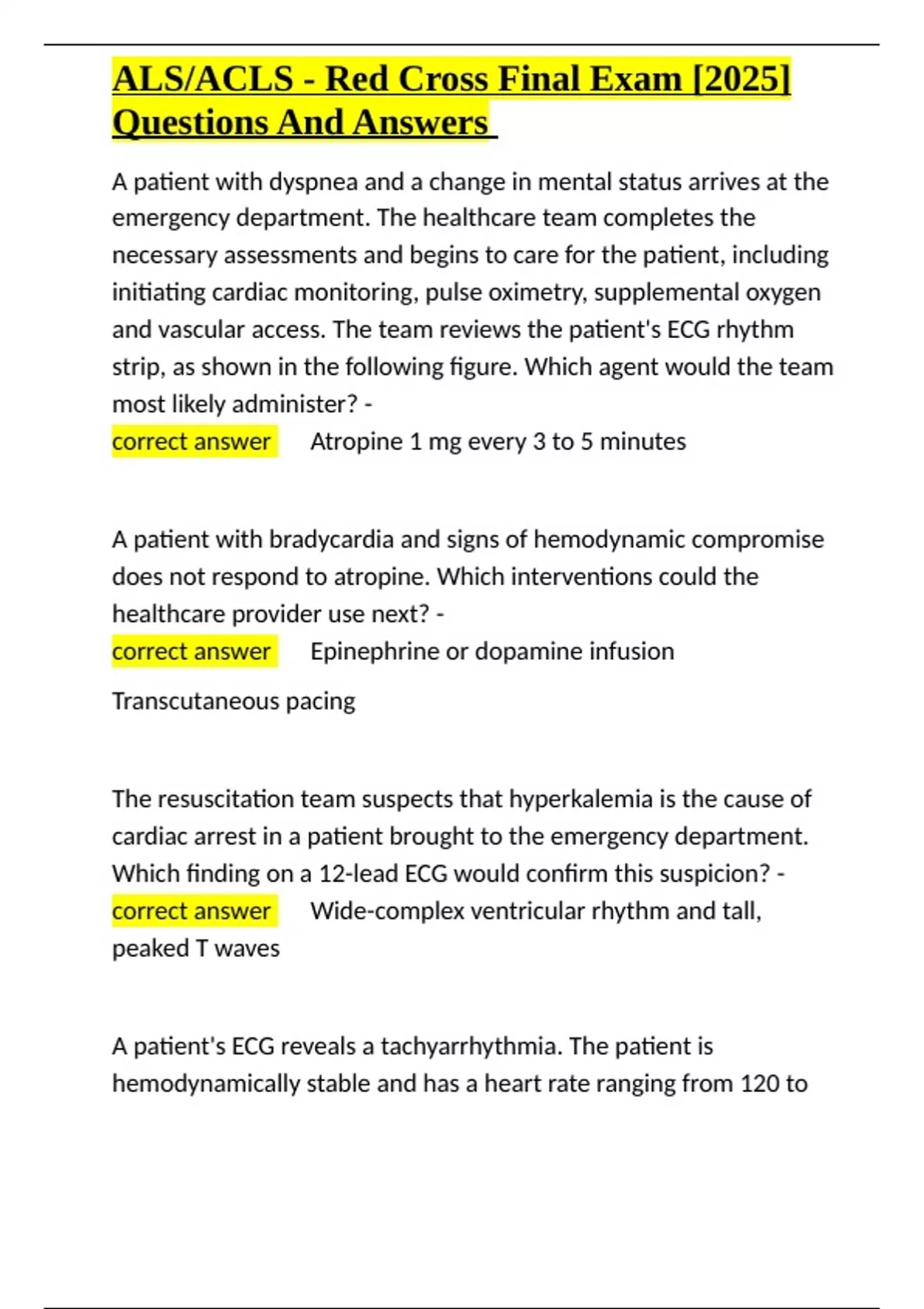 ALS ACLS - Red Cross Final Exam -2025- Questions And Answers.docx - Red ...