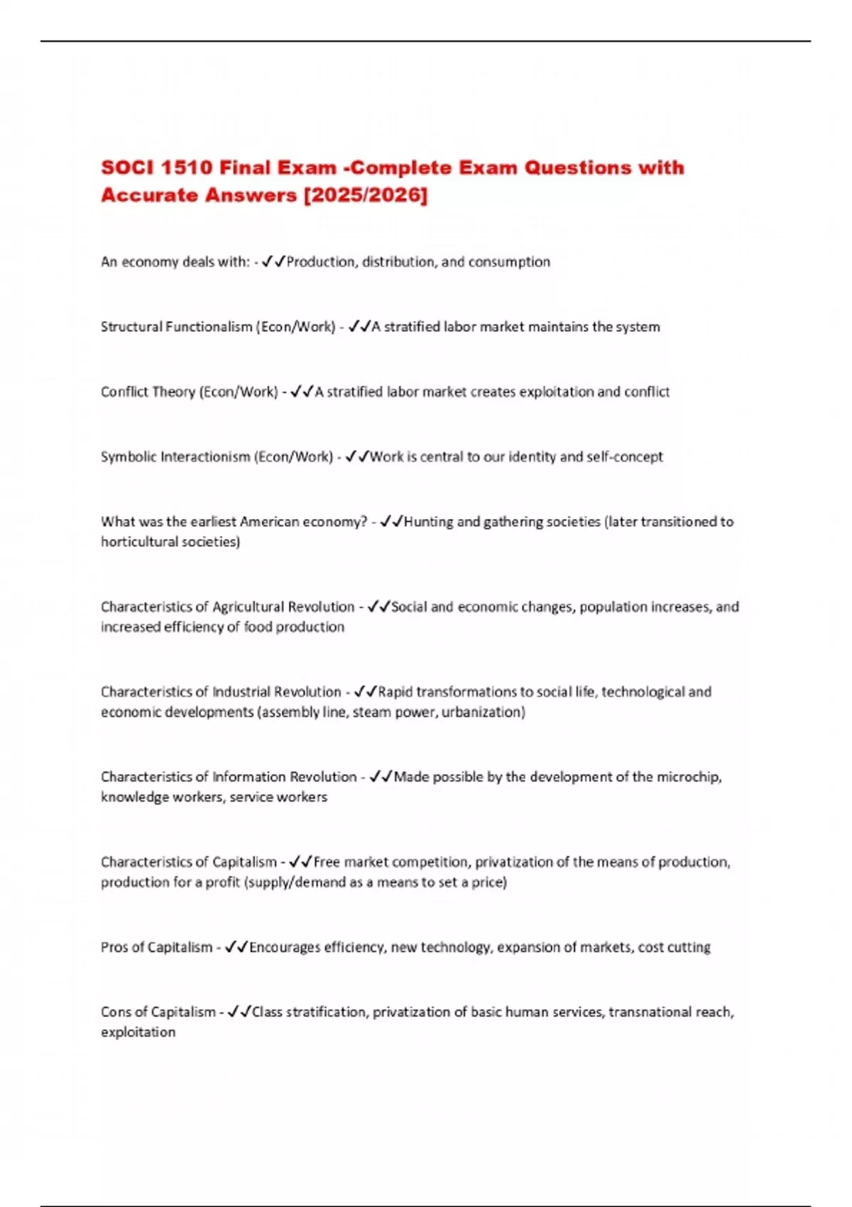 SOCI 1510 Final Exam -Complete Exam Questions with Accurate Answers ...