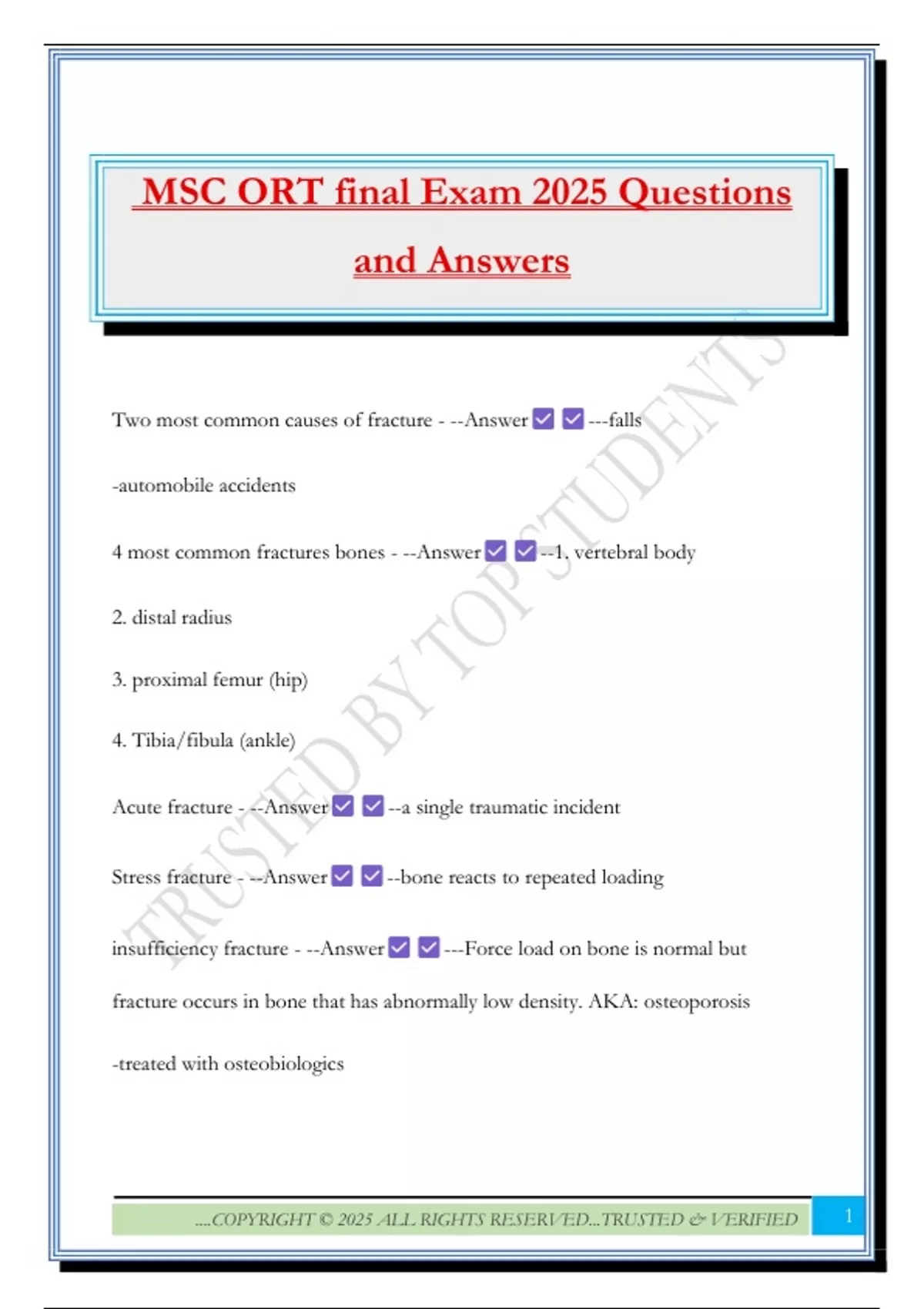 MSC ORT final Exam 2025 Questions and Answers - MSC - Stuvia US