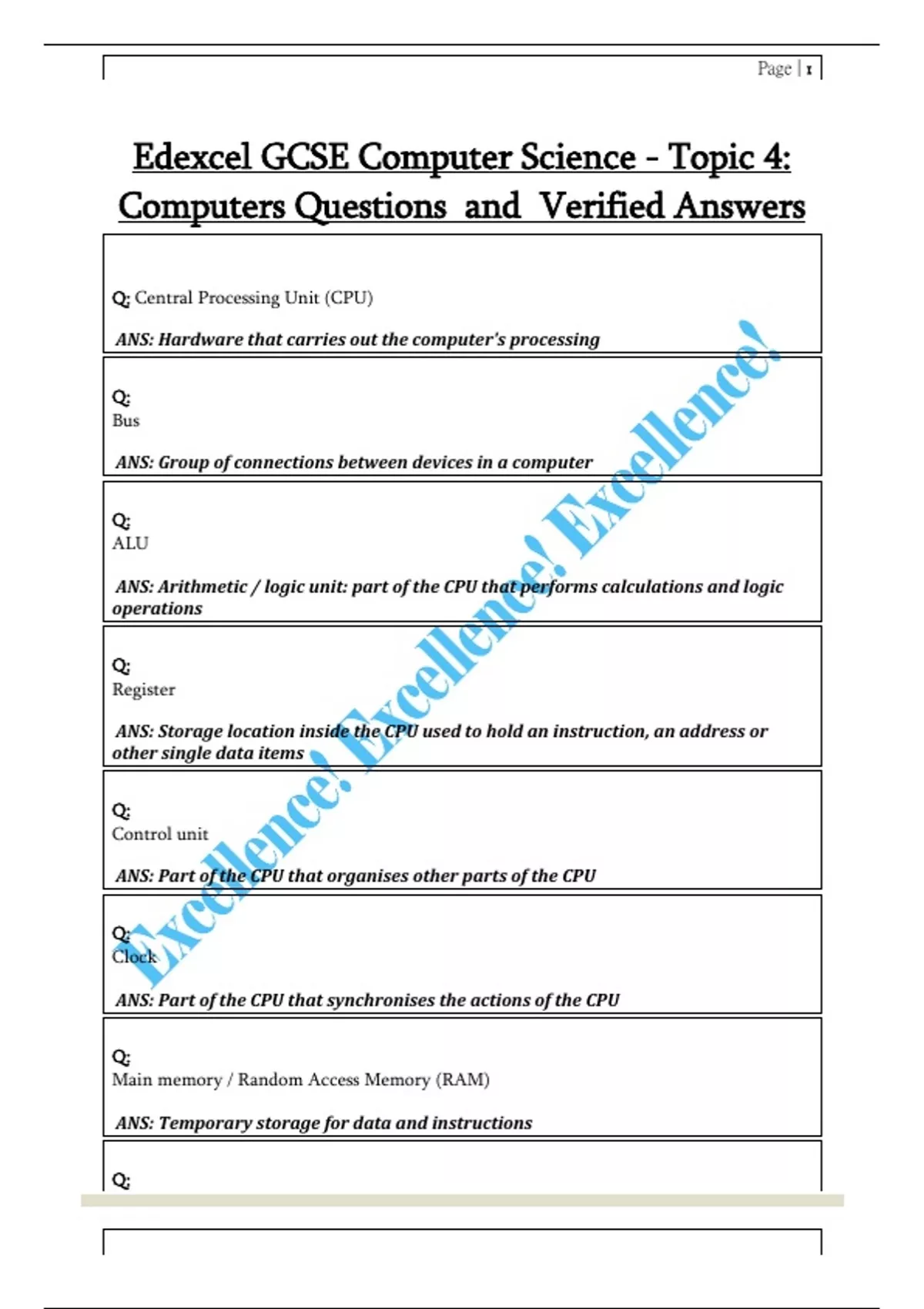 Edexcel GCSE Computer Science - Topic 4: Computers Questions and Verified Answers - Edexcel GCSE ...