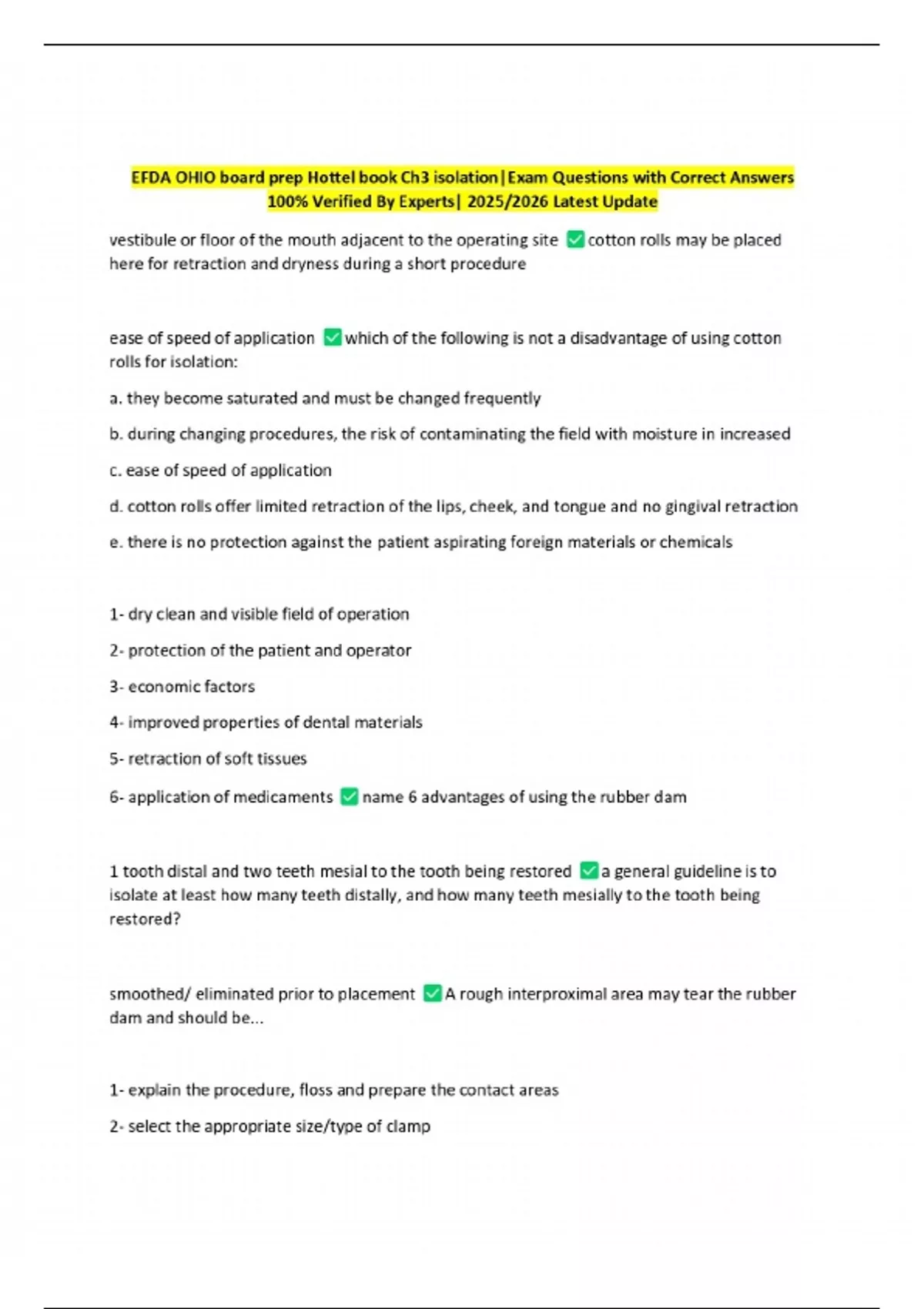 EFDA OHIO board prep Hottel book Ch3 isolation|Exam Questions with ...