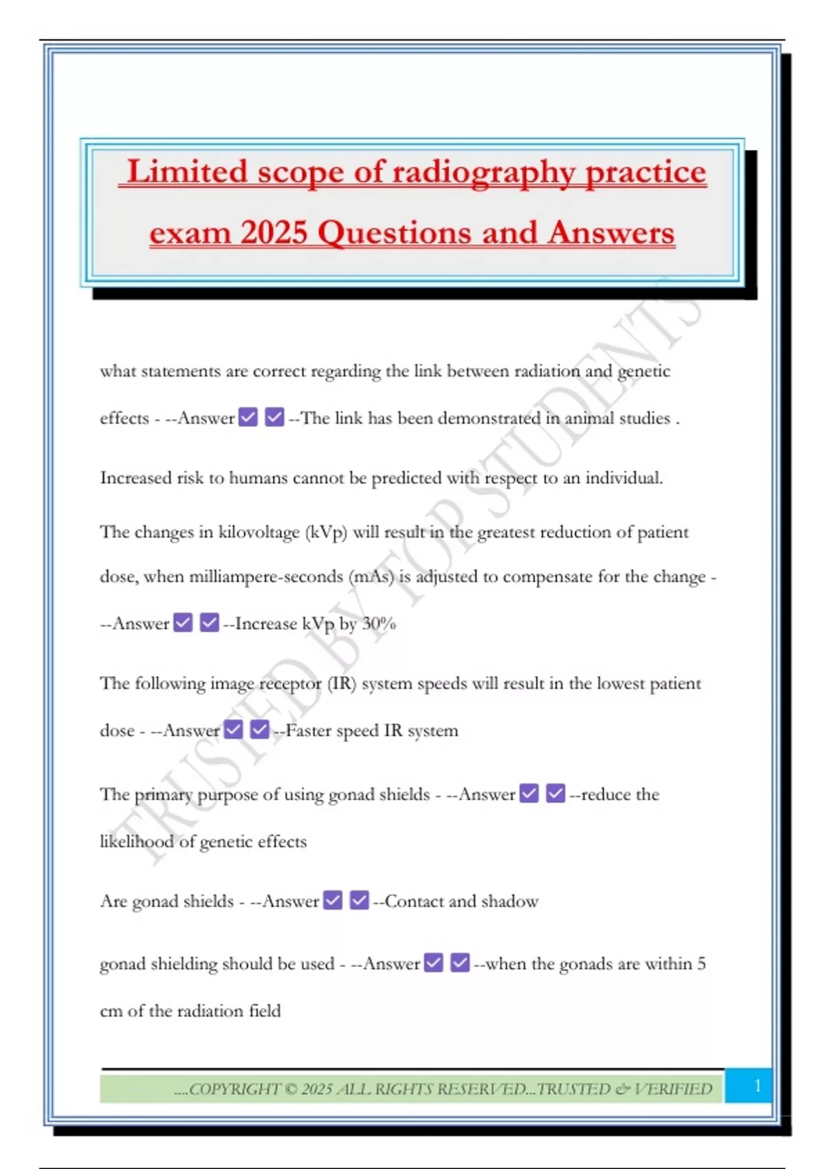 Limited scope of radiography practice exam 2025 Questions and Answers ...