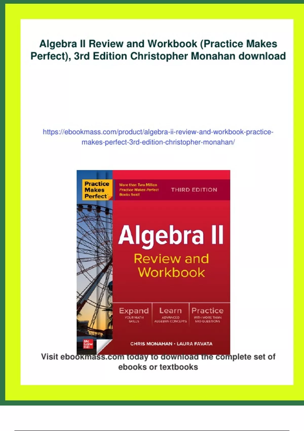 Summary Algebra II Review and Workbook (Practice Makes Perfect), 3rd ...