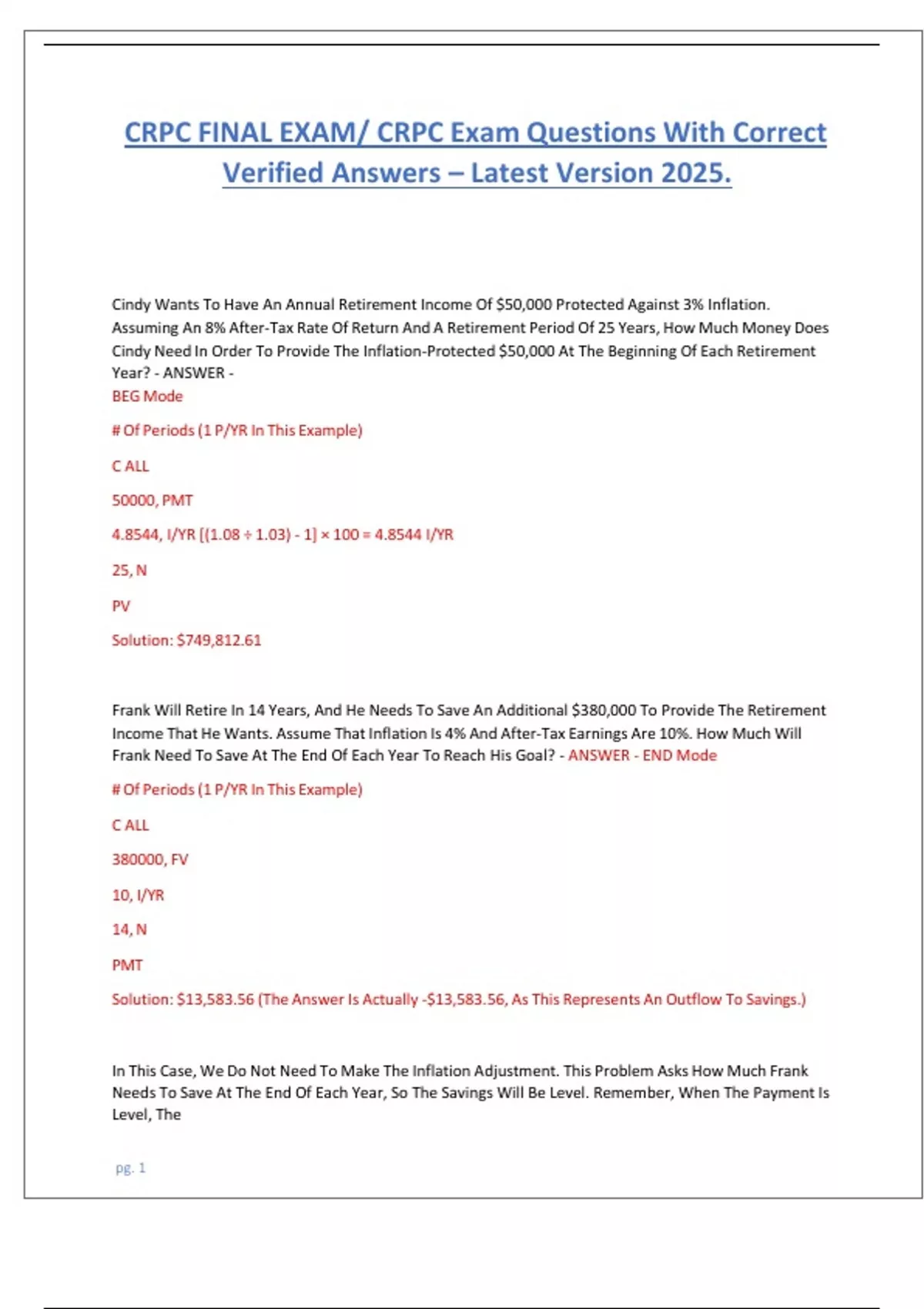 CRPC FINAL EXAM/ CRPC Exam Questions with Correct Verified Answers ...