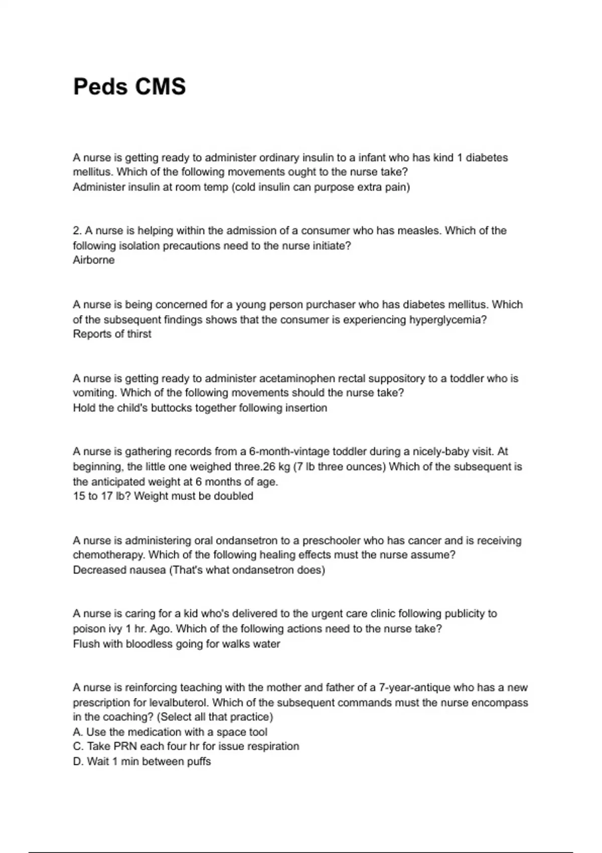Peds CMS NEWEST 2025/2026 ACTUAL EXAM COMPLETE QUESTIONS AND CORRECT ...