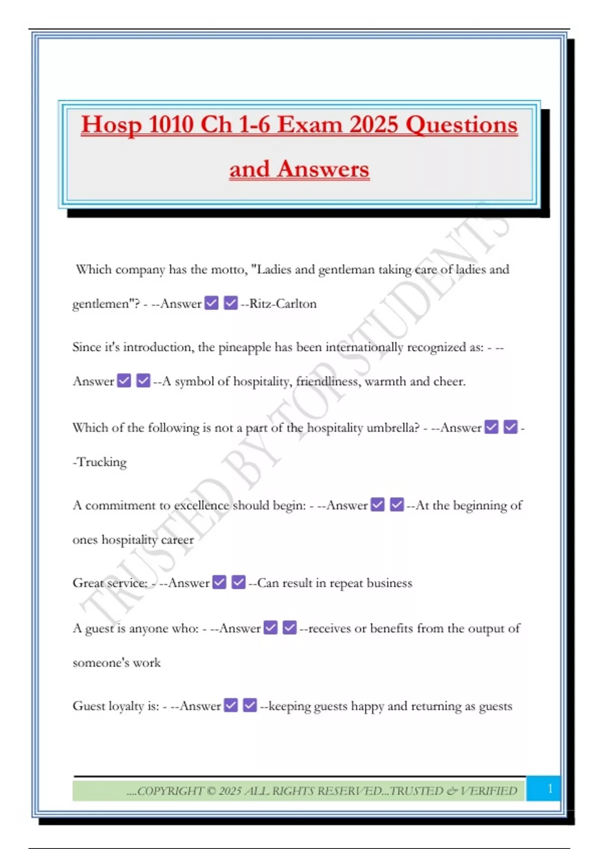 Hosp 1010 Bundled Exams 2025 |Actual Questions with Correct Answers ...