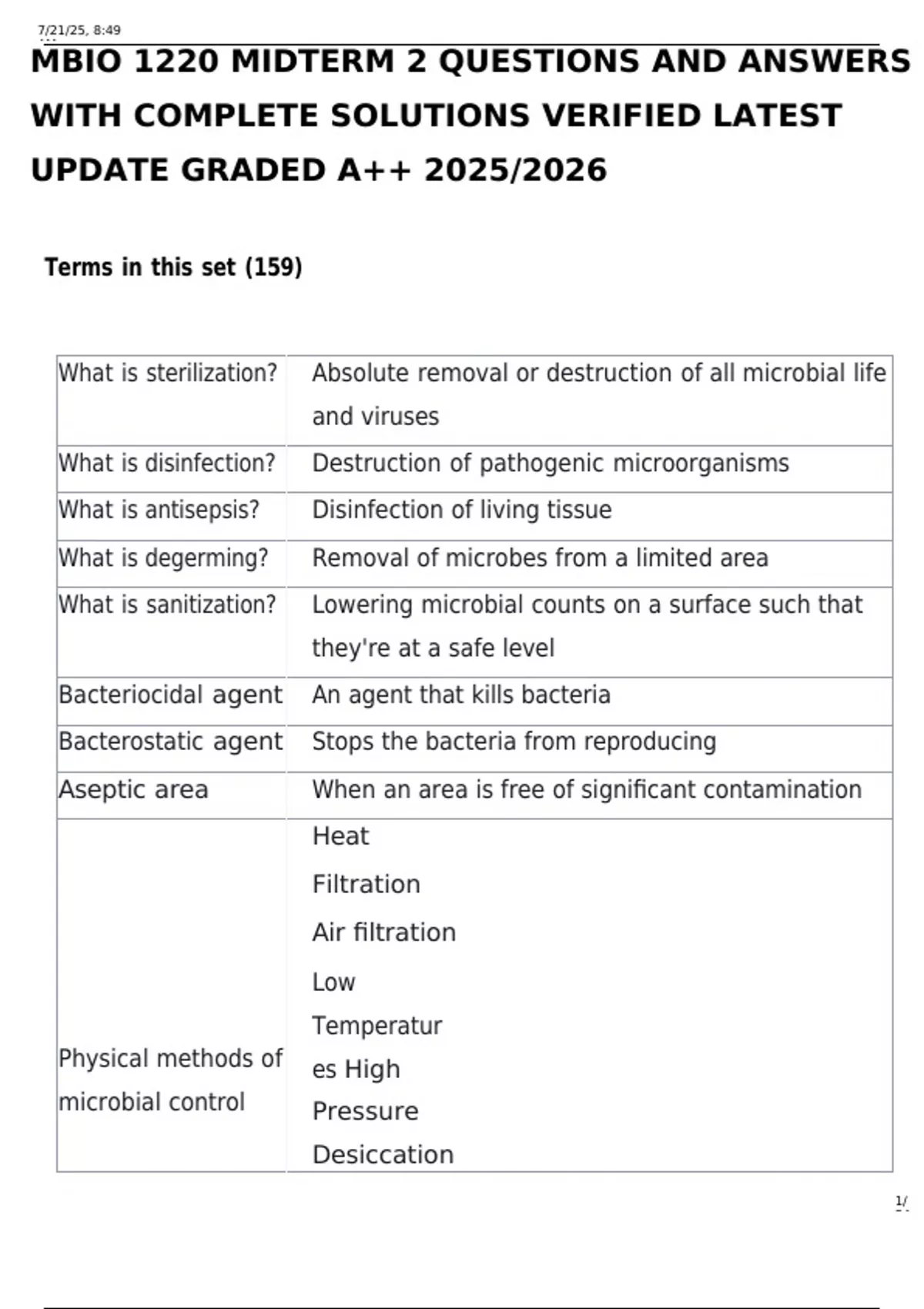 MBIO 1220 MIDTERM 2 QUESTIONS AND ANSWERS WITH COMPLETE SOLUTIONS ...