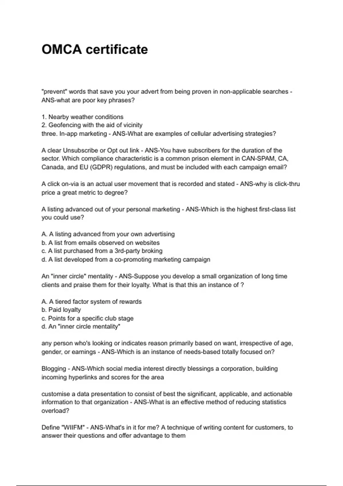 OMCA certificate NEWEST 2025/2026 ACTUAL EXAM COMPLETE QUESTIONS AND ...
