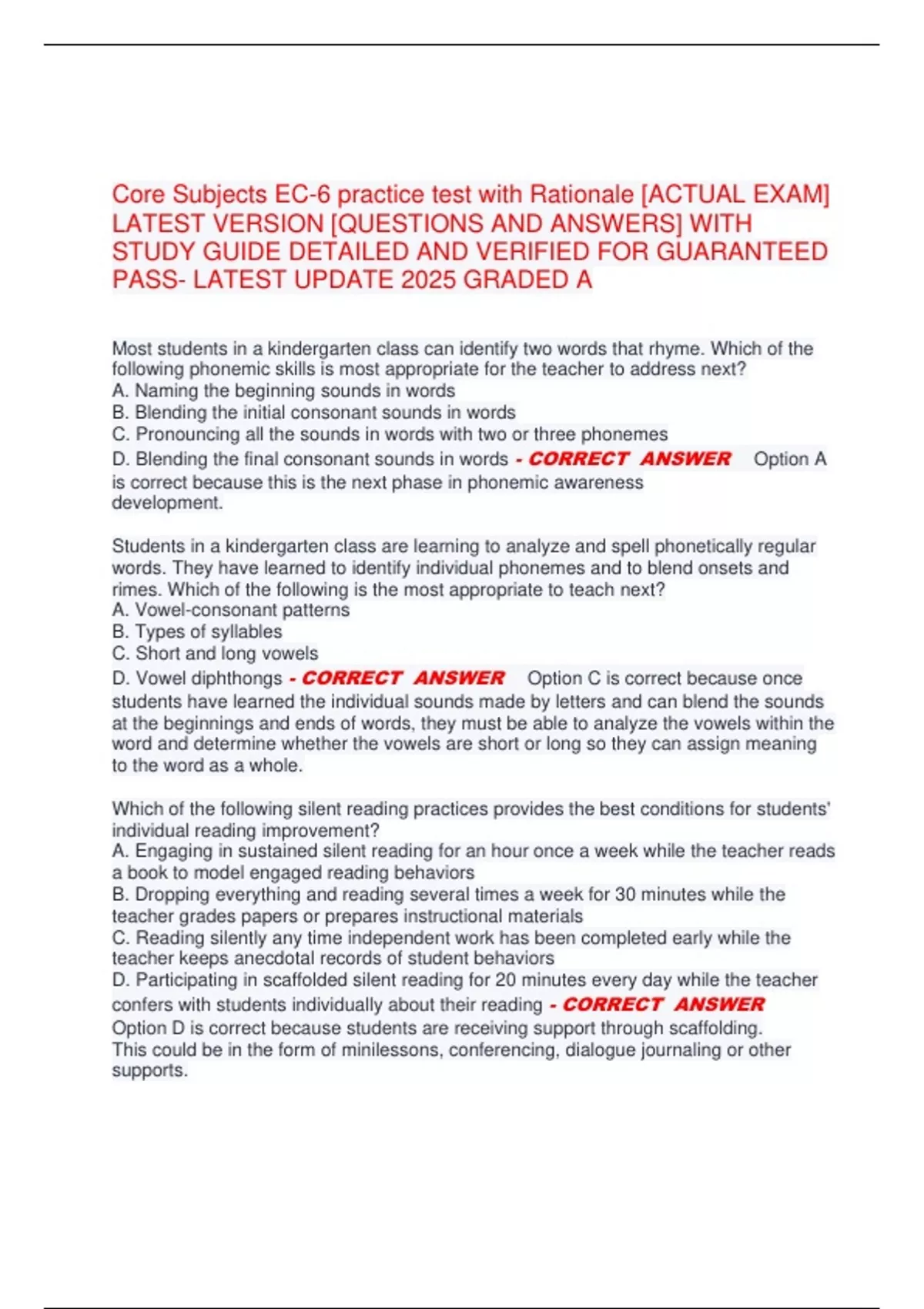 Core Subjects EC-6 practice test with Rationale [ACTUAL EXAM] LATEST ...