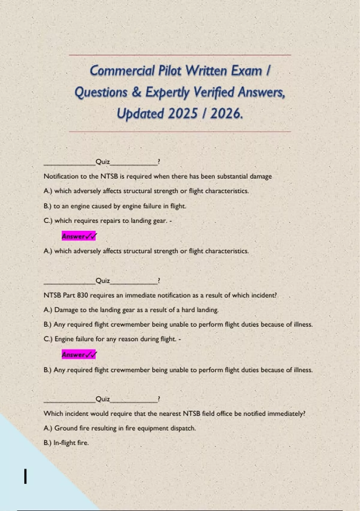 Commercial Pilot Written Exam / Questions & Expertly Verified Answers ...