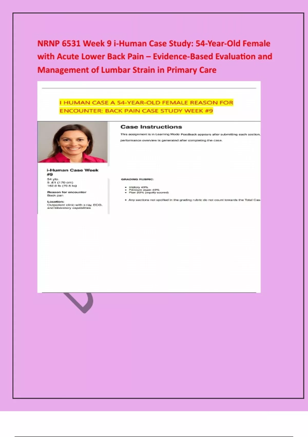 Comprehensive Assessment & Management Low Back Pain in a 54-Year-Old ...