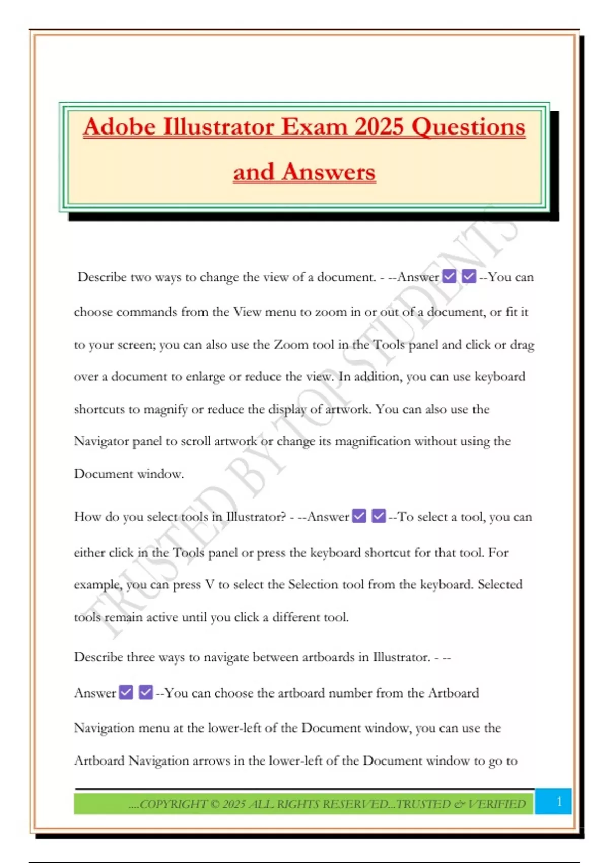 Adobe Illustrator Exam 2025 Questions and Answers - Adobe Illustrator ...