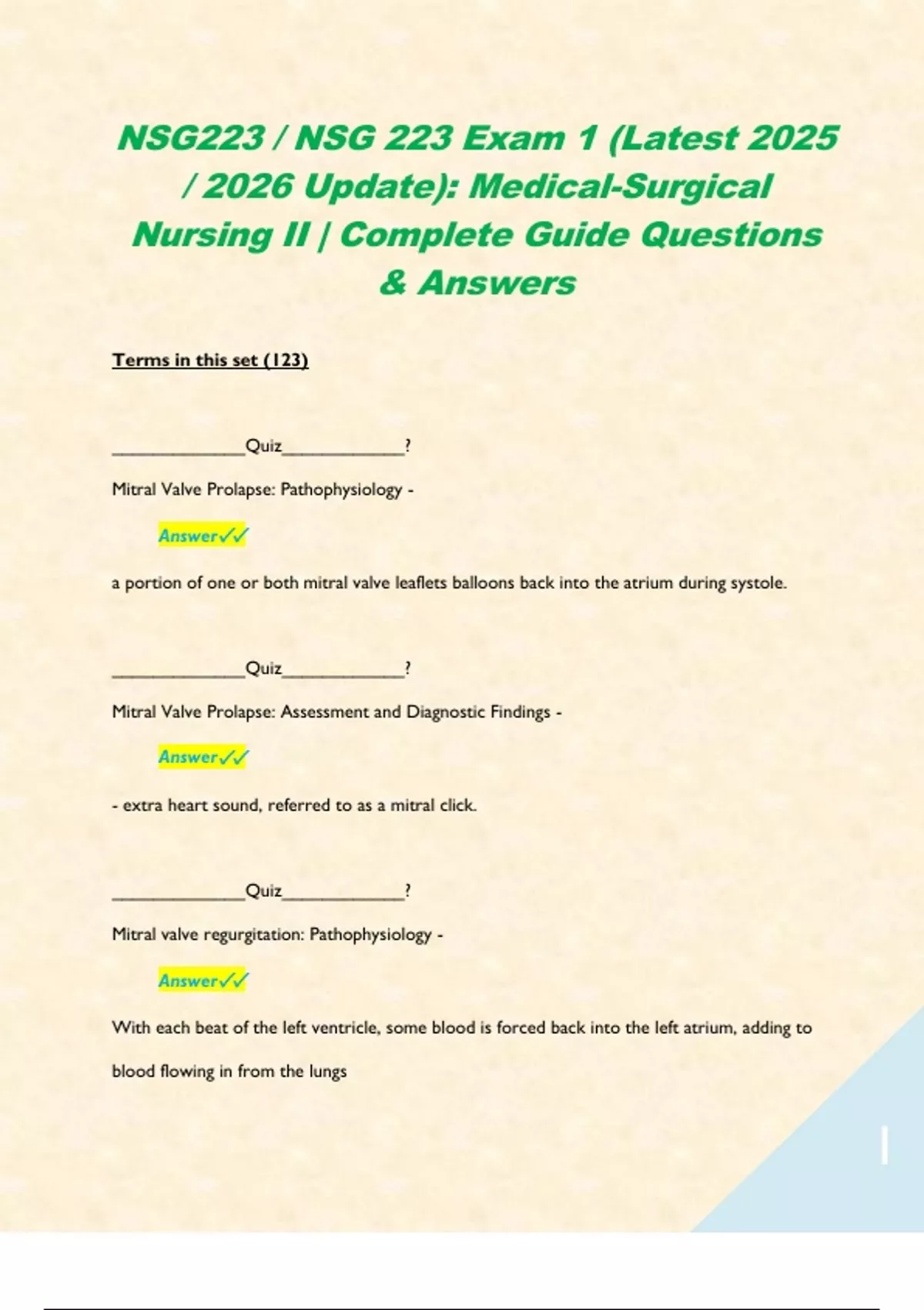 NSG 223 Exam 1 & 2 Study Guide Compilation BUNDLE (Latest 2025 / 2026 ...